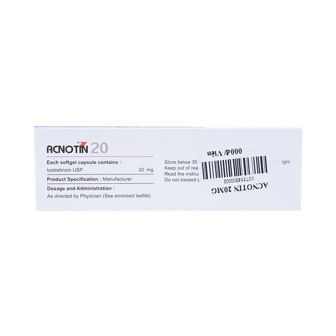 Acnotin 20mg: Thuốc điều trị mụn trứng cá nặng (3 vỉ x 10 viên)