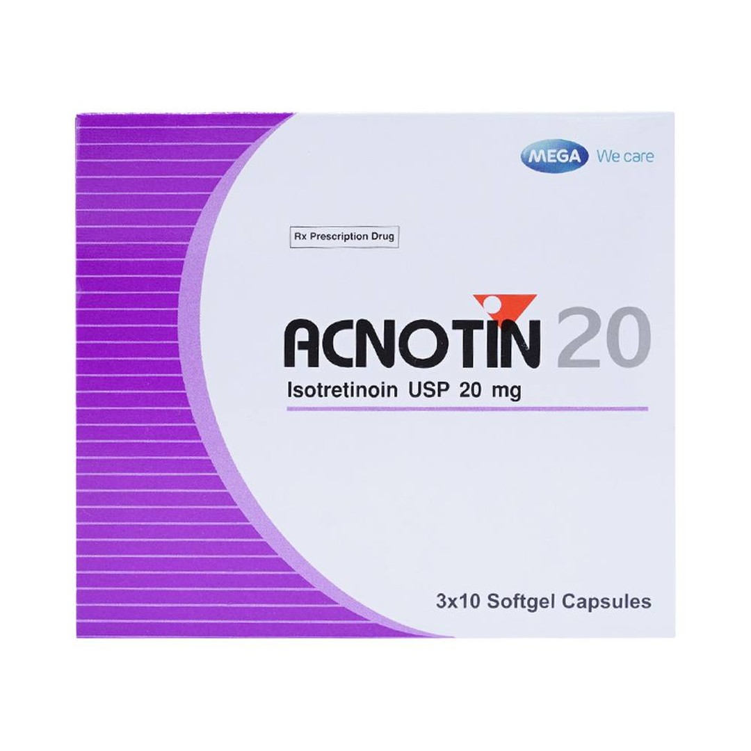 Acnotin 20mg: Thuốc điều trị mụn trứng cá nặng (3 vỉ x 10 viên)