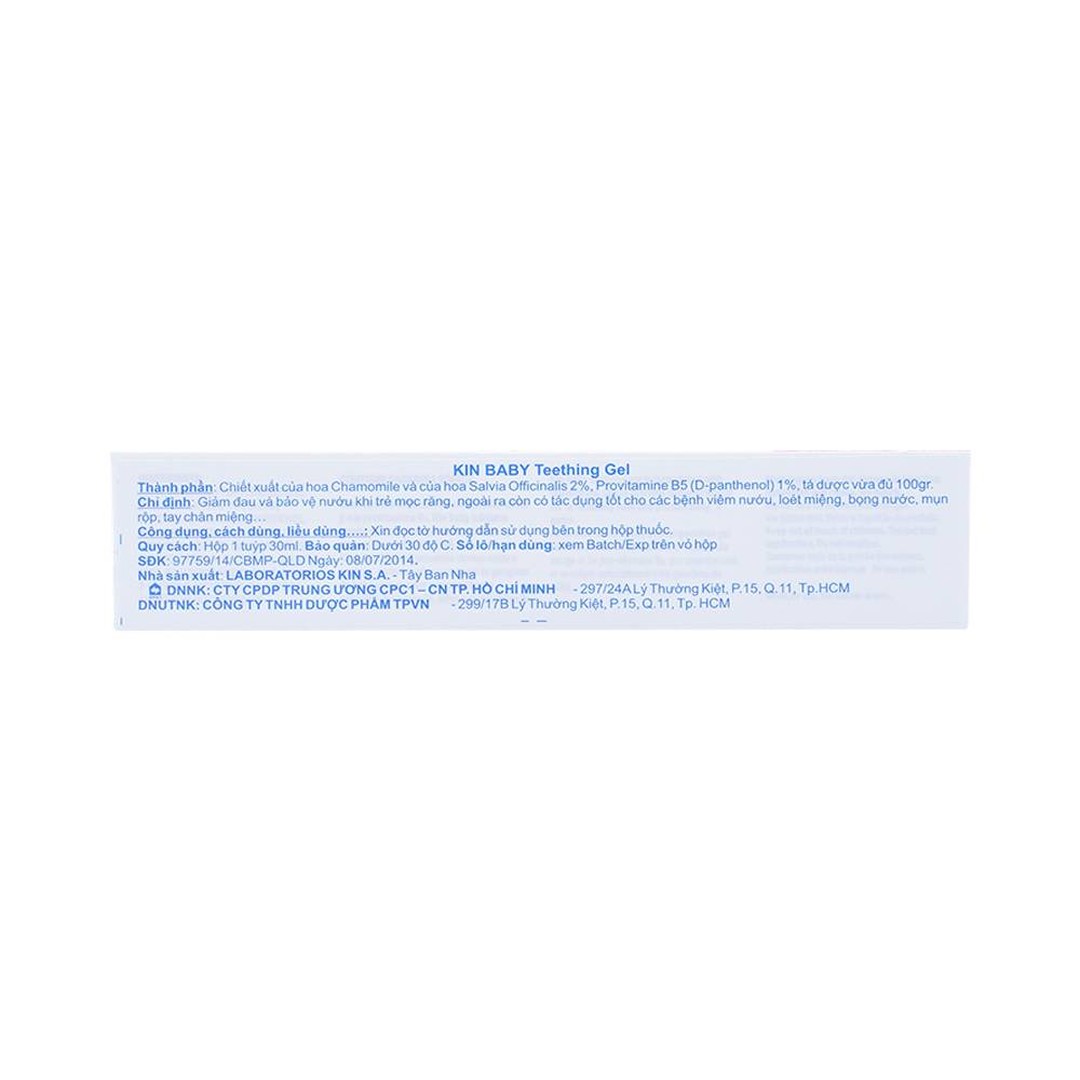 Gel Bôi Giảm Sưng Lợi Kin Baby Teething Gel 30ml