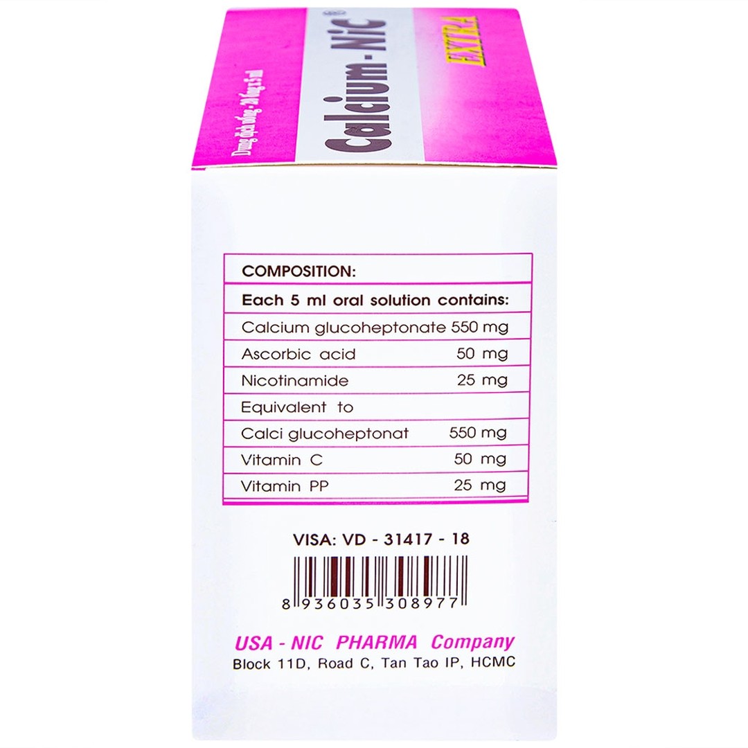 Thuốc Calcium - Nic Extra bổ sung canxi và vitamin (20 ống X 5ml)