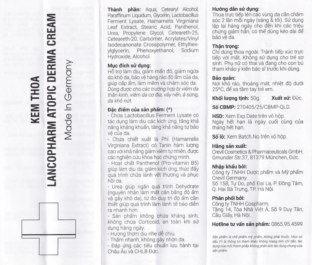 Kem dưỡng ẩm Atopic Derma Cream Lancopharm 50g