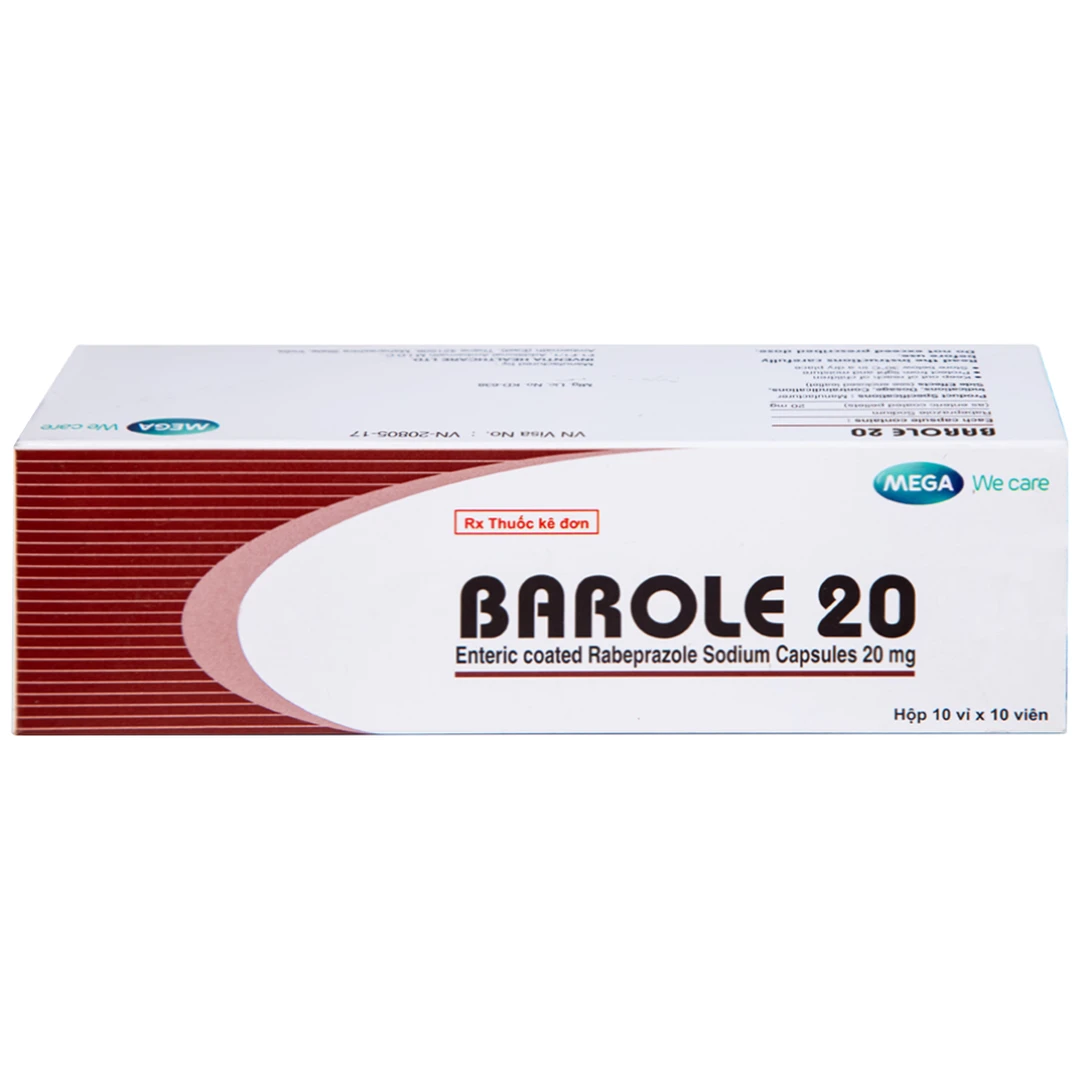 Barole 20mg: Thuốc trị viêm loét, trào ngược dạ dày (100 viên)