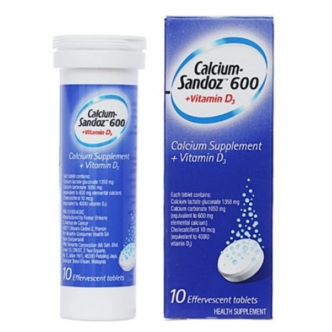 Canxi Sandoz 600 Vitamin D3: Viên sủi trị thiếu canxi