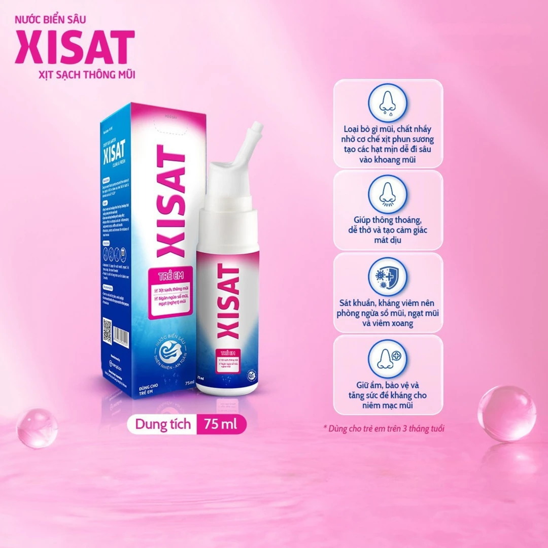 Nước biển sâu xịt mũi Xisat hồng dành cho trẻ em (Chai 75ml)