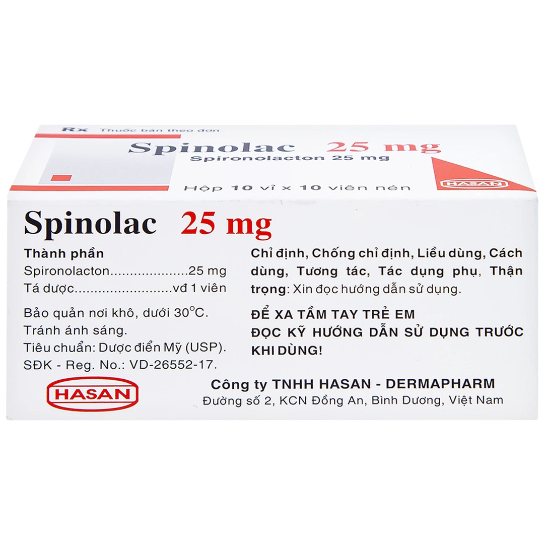 Spinolac 25mg Hasan điều trị phù do suy tim sung huyết (100 viên)