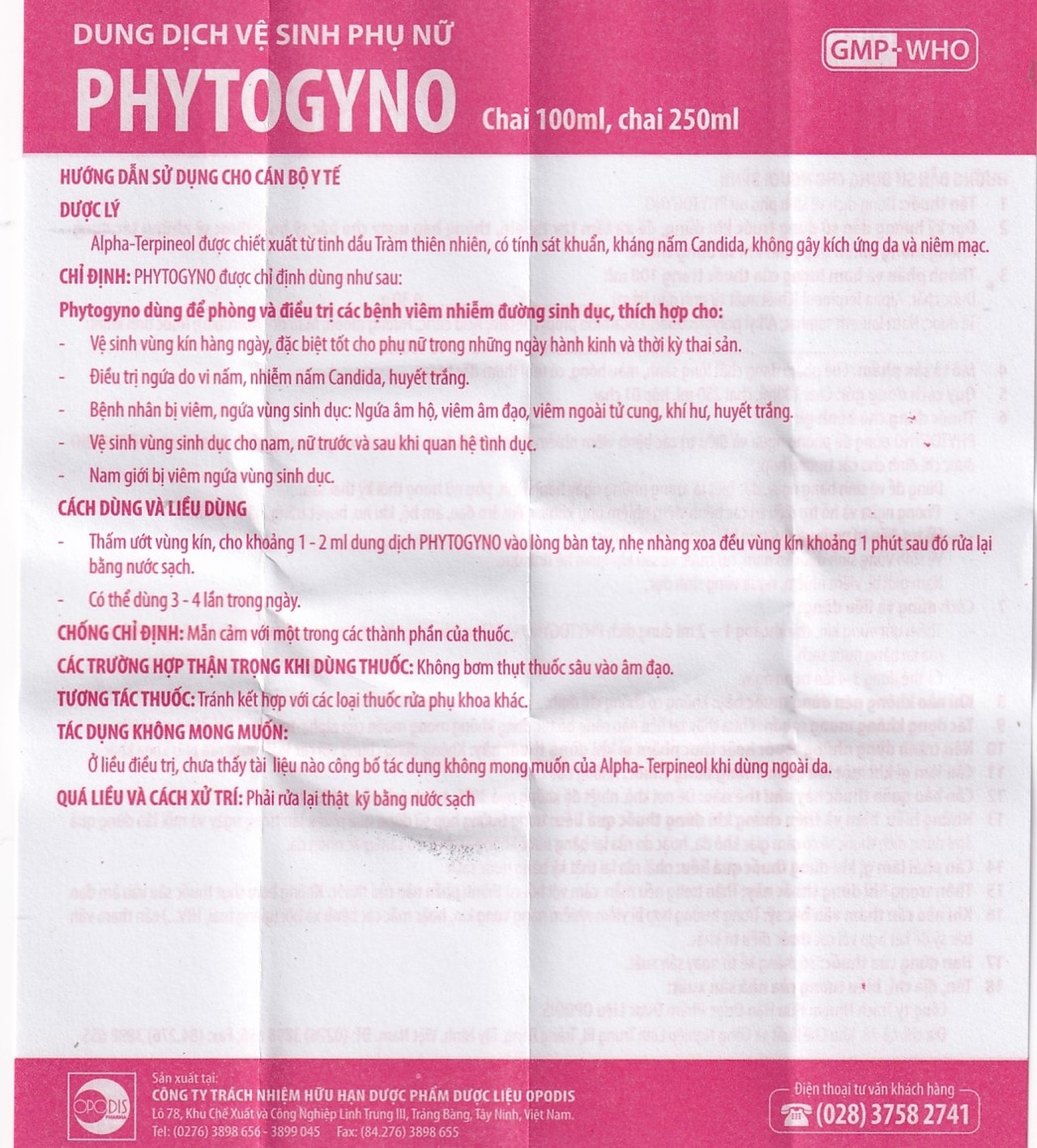 Dung dịch vệ sinh phụ nữ Phytogyno Opodis Pharma (100ml)