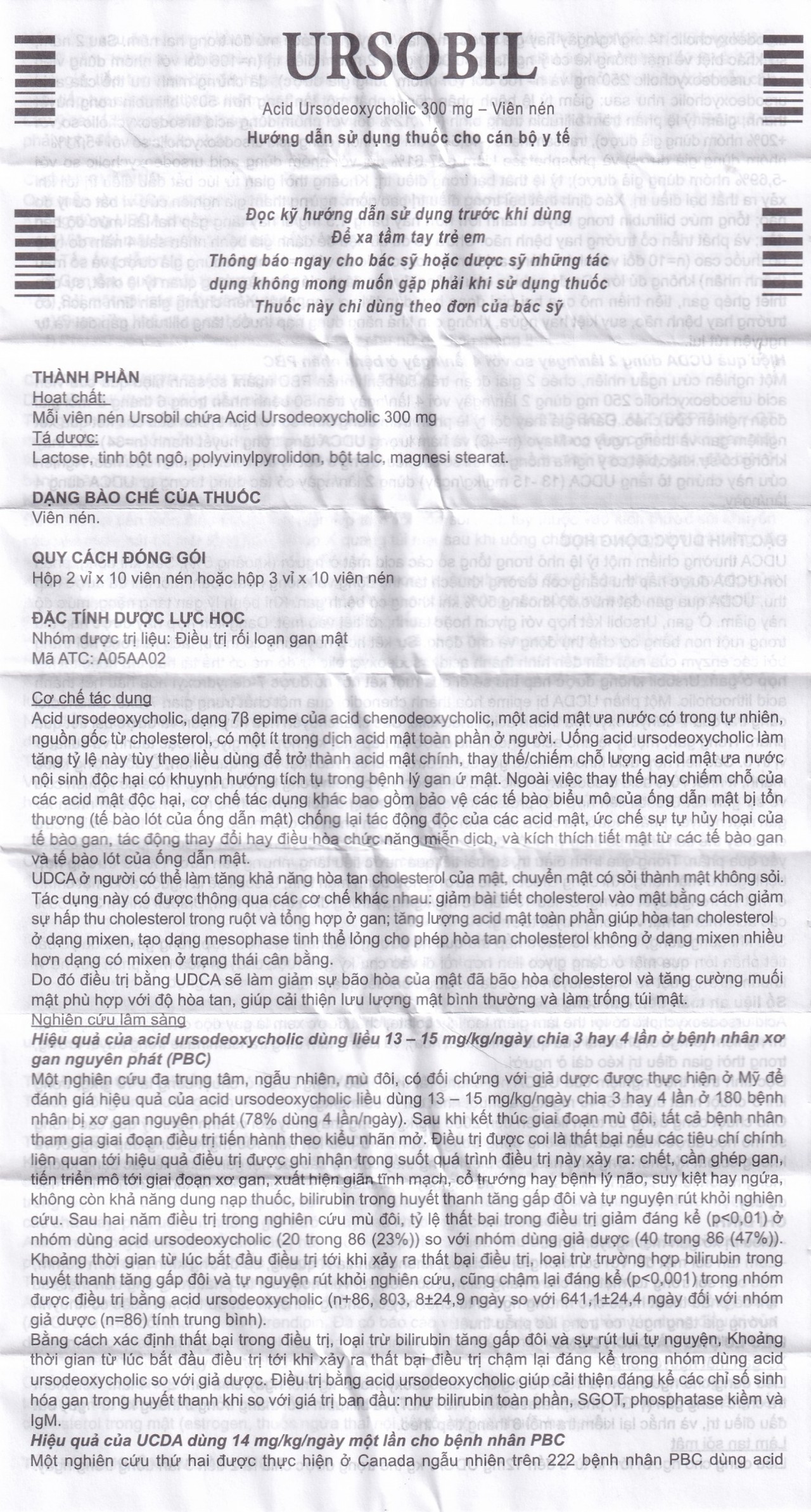 Thuốc Ursobil 300 điều trị xơ gan, sỏi mật