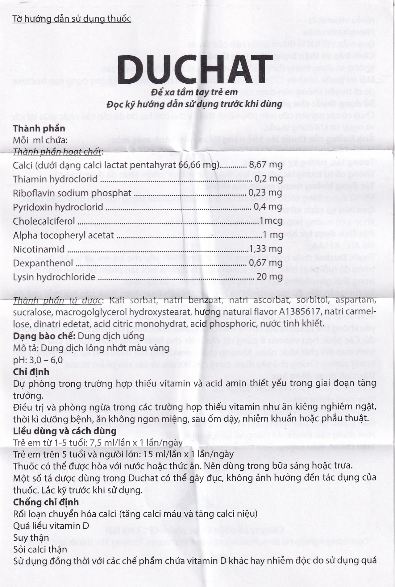 Thuốc Duchat phòng, trị thiếu vitamin, acid amin (20 ống x 7.5ml)