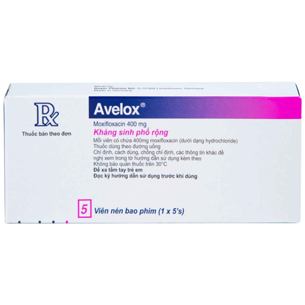 Thuốc Avelox 400mg Bayer trị bệnh nhiễm khuẩn (1 vỉ x 5 viên)