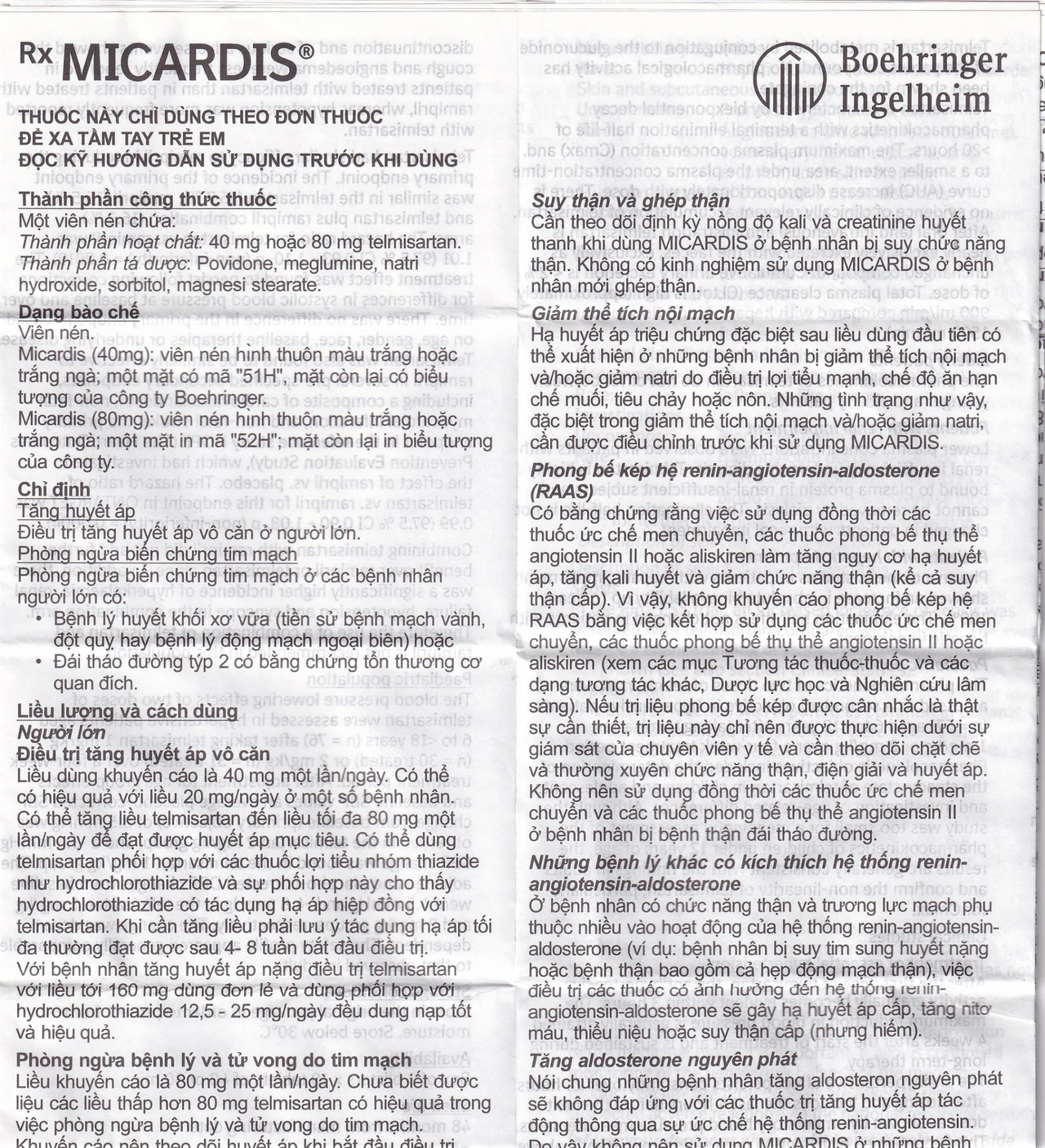 Micardis 40mg Boehringer điều trị tăng huyết áp (3 vỉ x 10 viên)