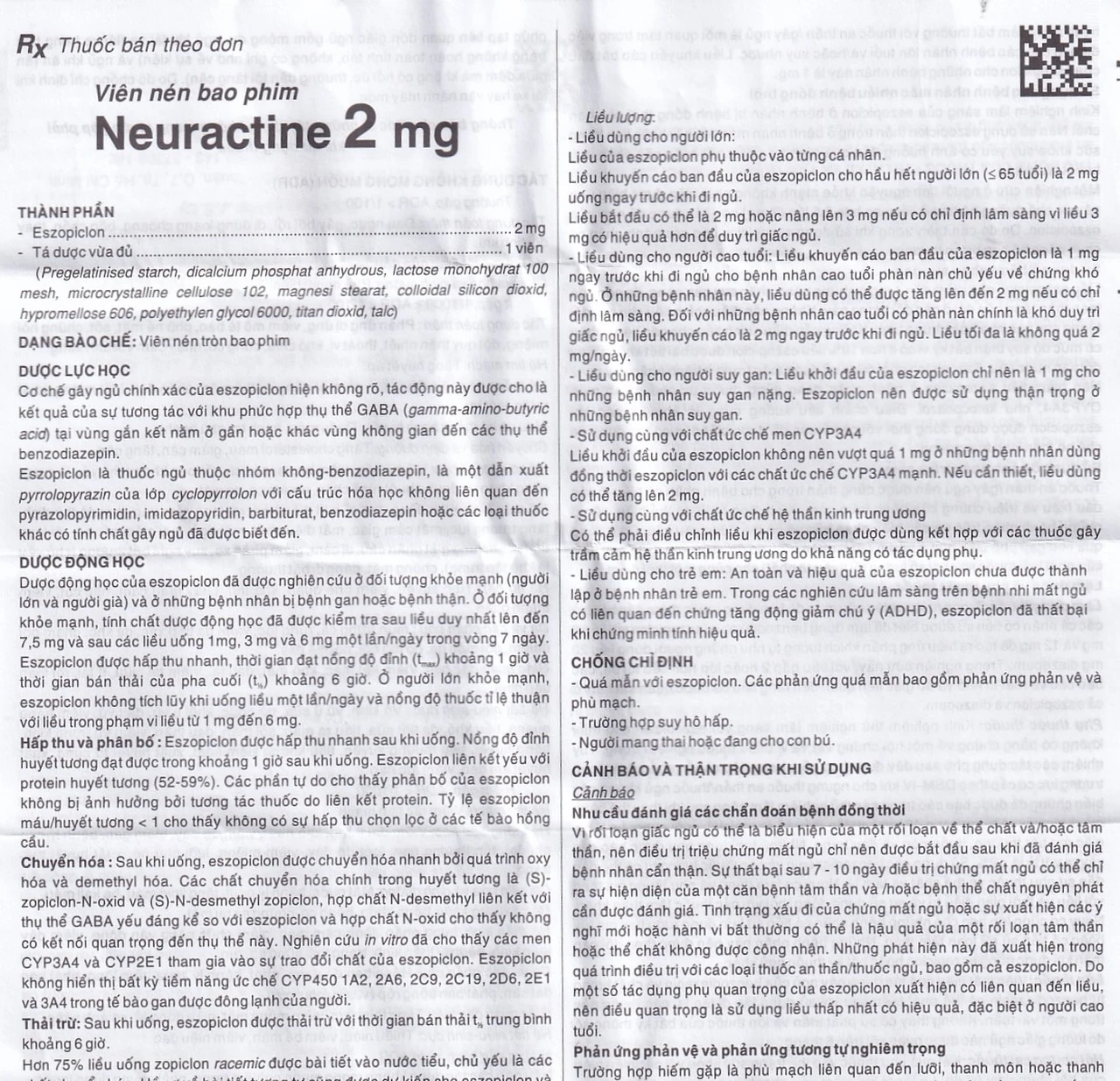 Thuốc Neuractine 2Mg trị chứng mất ngủ