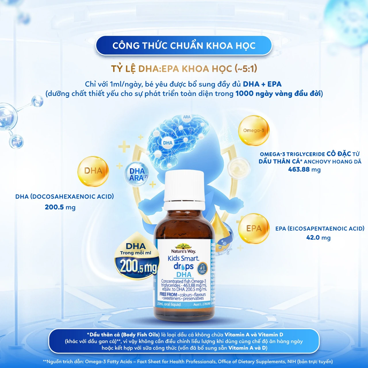 Nature's Way Kids Smart Drops DHA cho bé phát triển não bộ