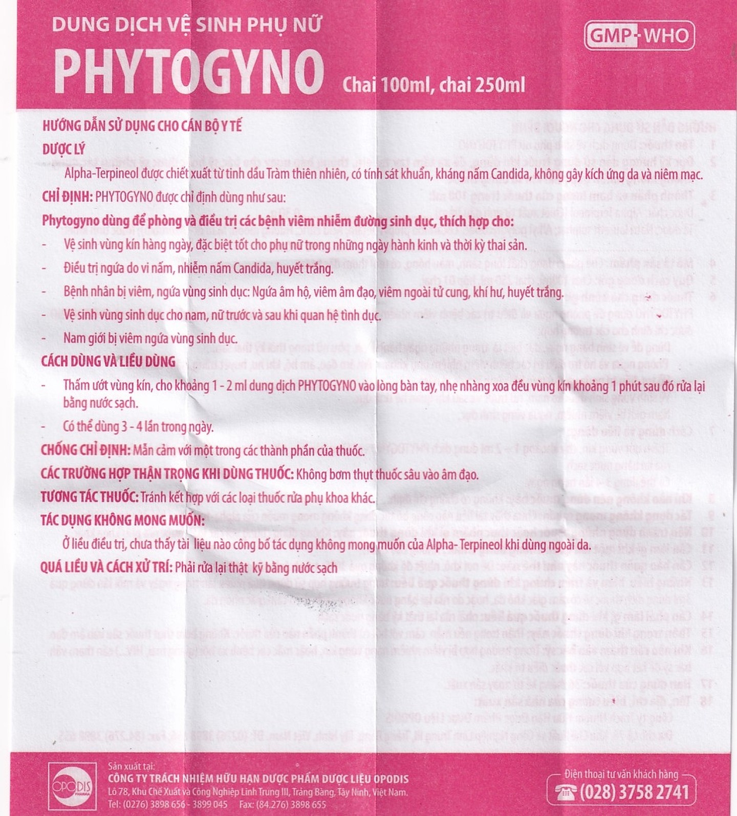 Dung dịch vệ sinh phụ nữ Phytogyno Opodis Pharma (100ml)