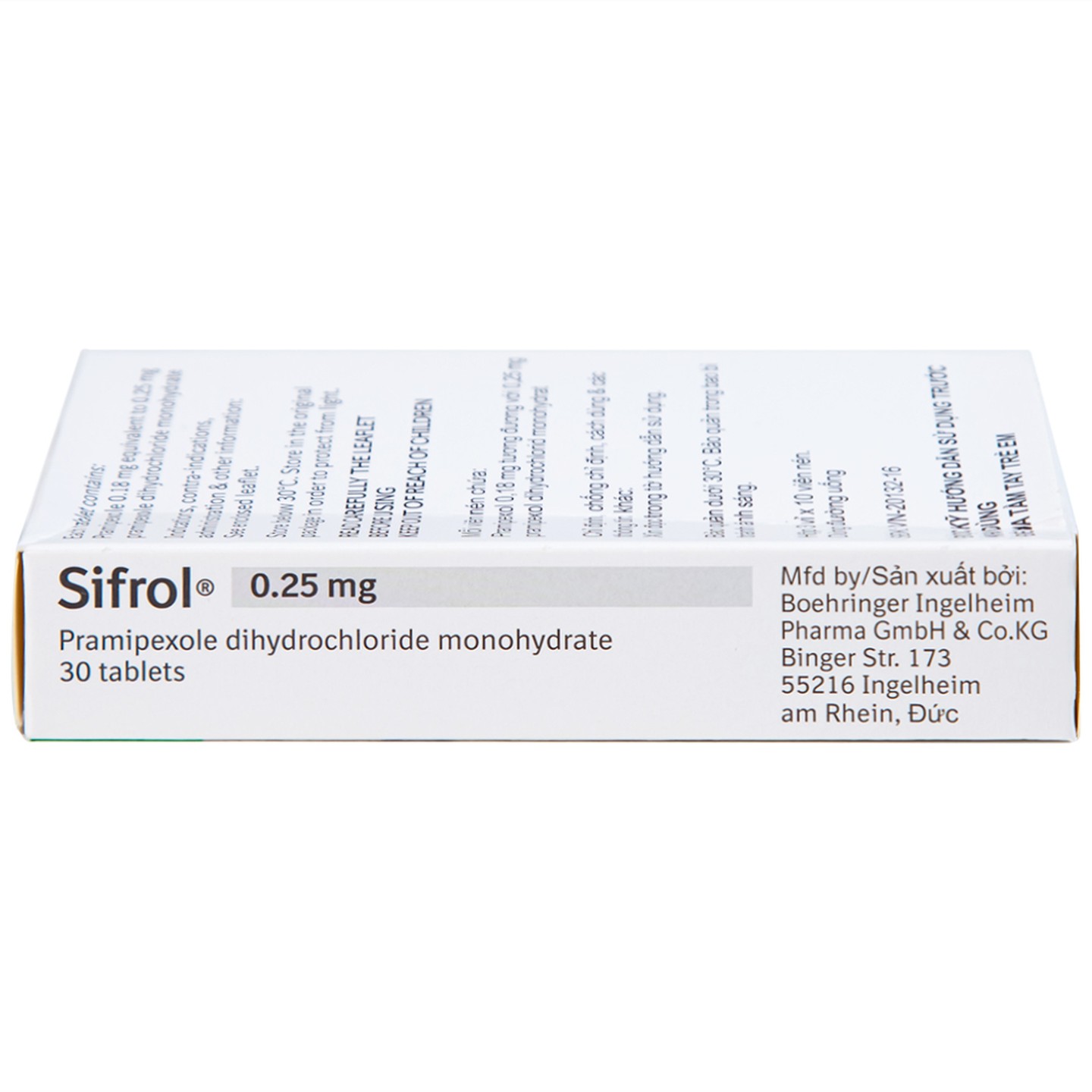 Thuốc Sifrol 0.25mg Boehringer trị bệnh parkinson (3 vỉ x 10 viên)