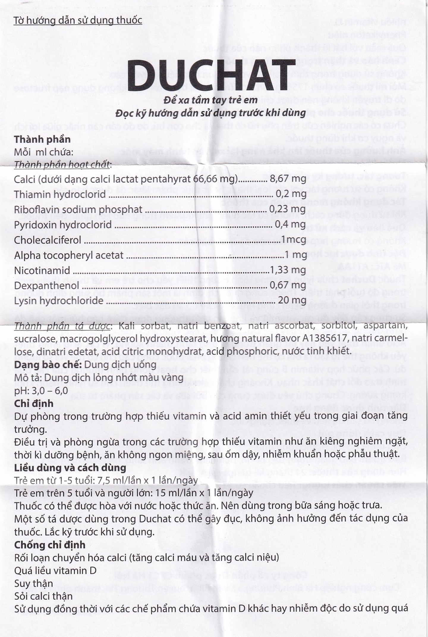Thuốc Duchat phòng, trị thiếu vitamin, acid amin (20 ống x 7.5ml)
