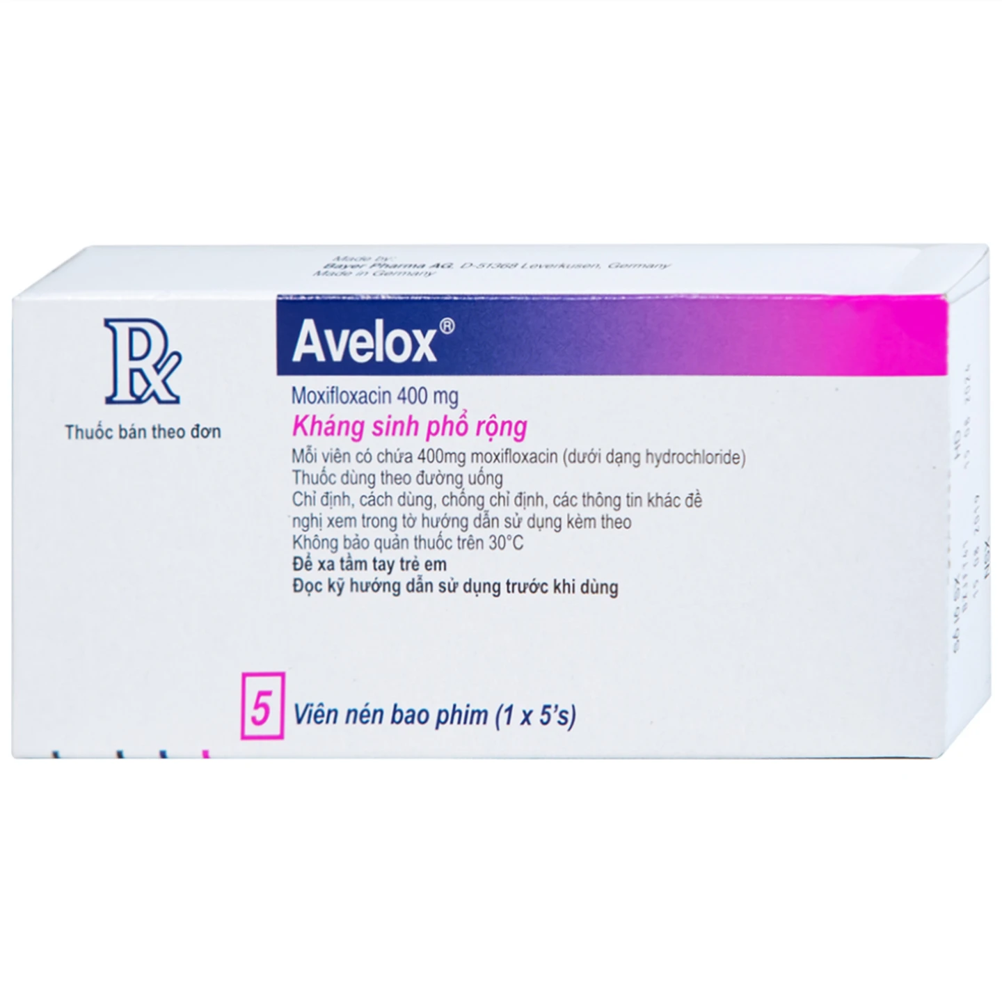 Thuốc Avelox 400mg Bayer trị bệnh nhiễm khuẩn (1 vỉ x 5 viên)