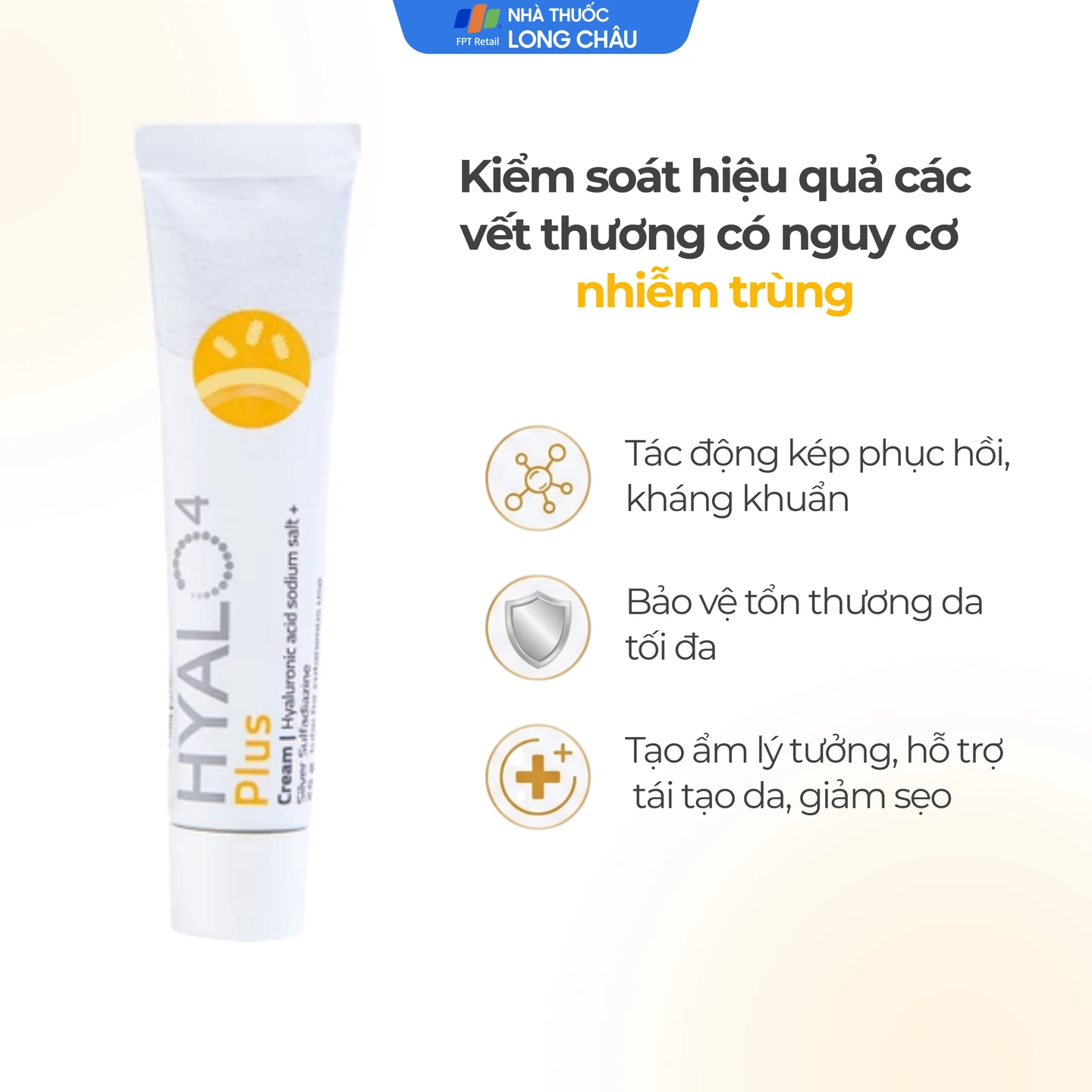 Kem Hyalo4 Plus điều trị các tổn thương, nhiễm trùng da (25g)