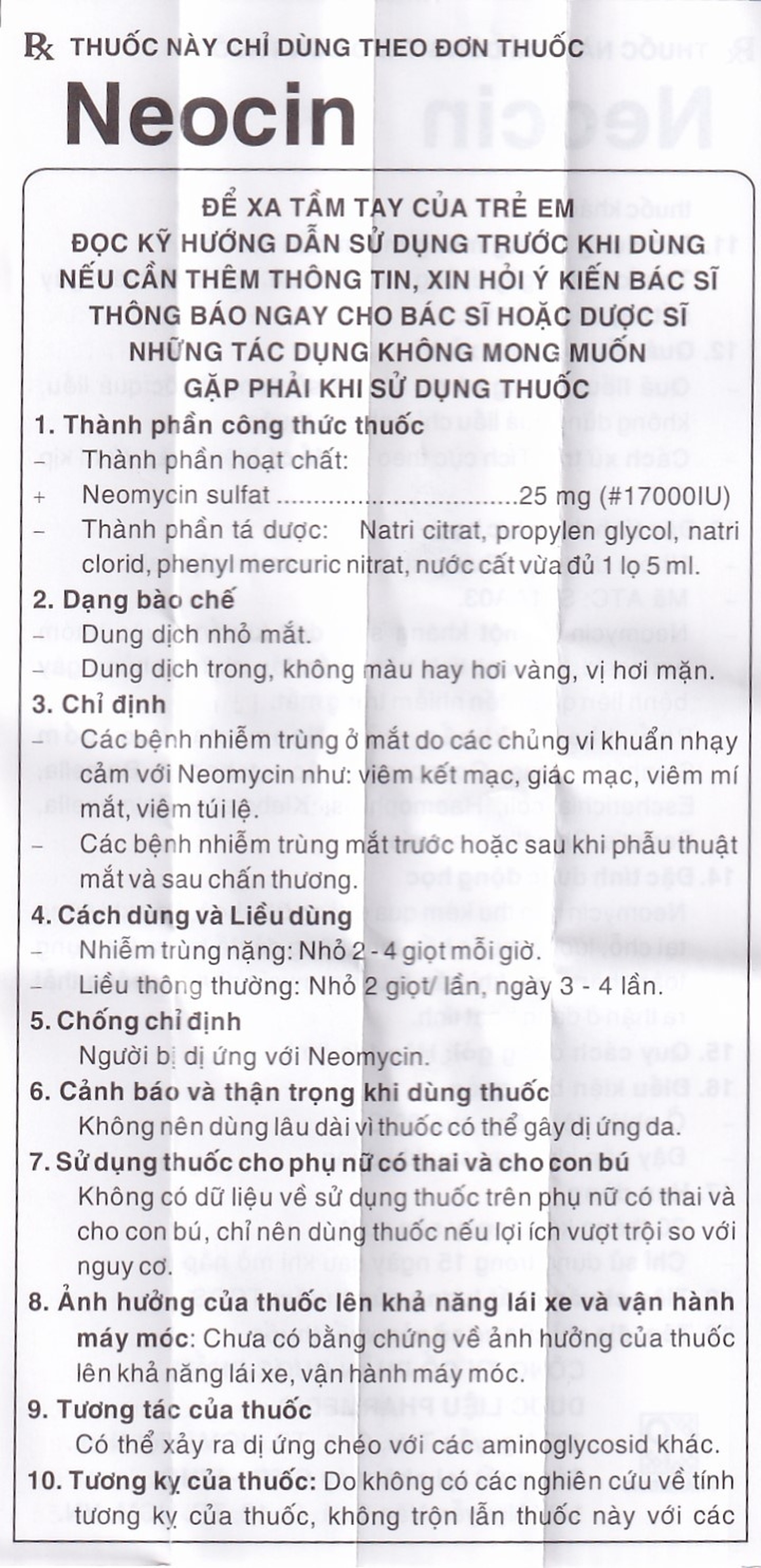 Thuốc nhỏ mắt Neocin điều trị viêm kết mạc, giác mạc (5ml)