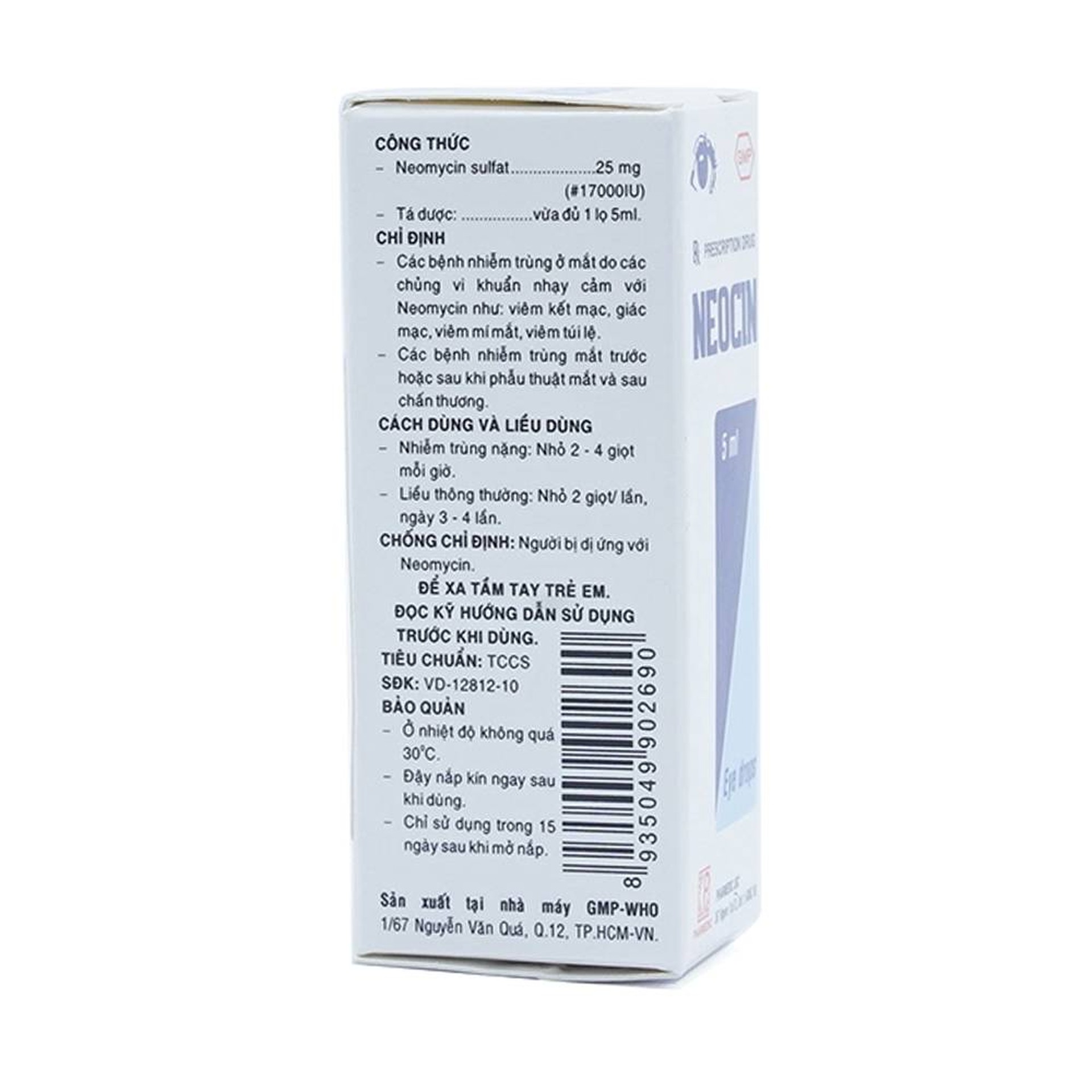 Thuốc nhỏ mắt Neocin điều trị viêm kết mạc, giác mạc (5ml)