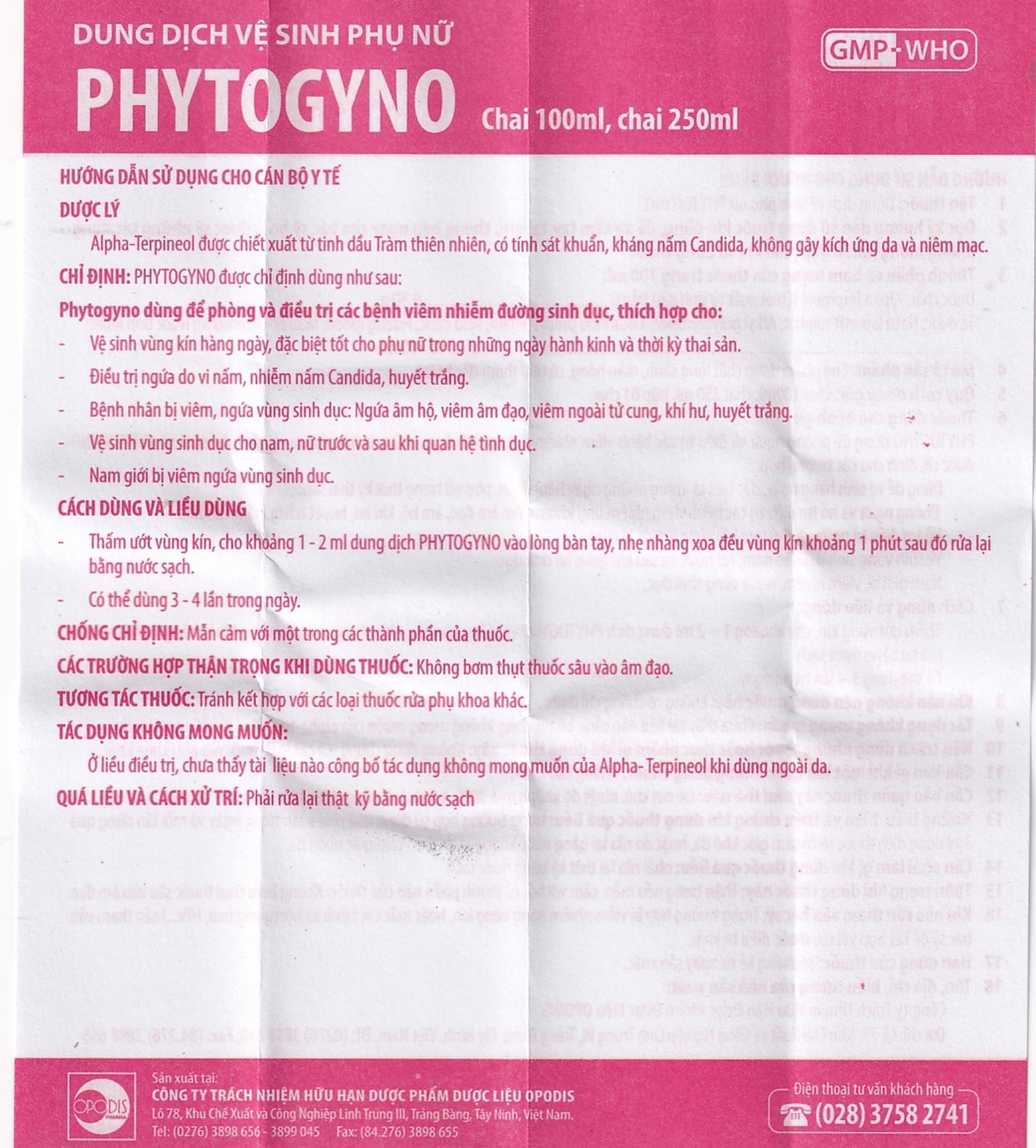 Dung dịch vệ sinh phụ nữ Phytogyno Opodis Pharma (100ml)