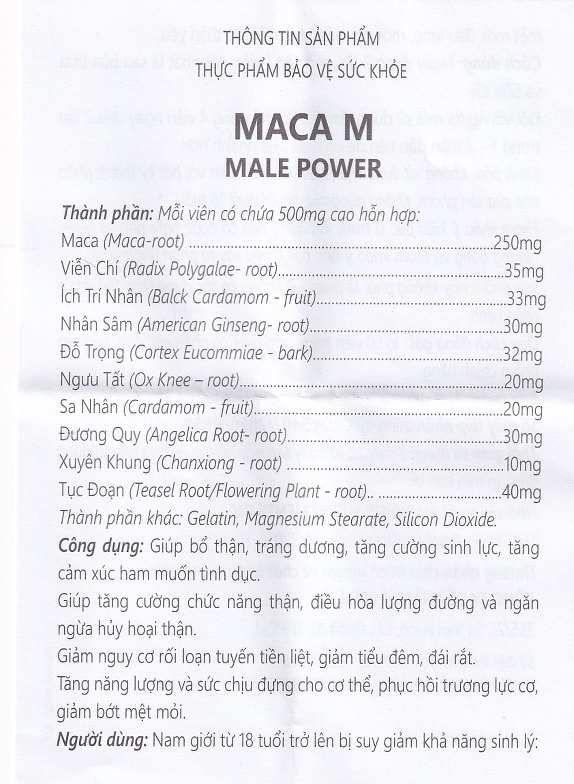 Maca M Male Power | Viên Uống Tăng Cường Sinh lý Nam