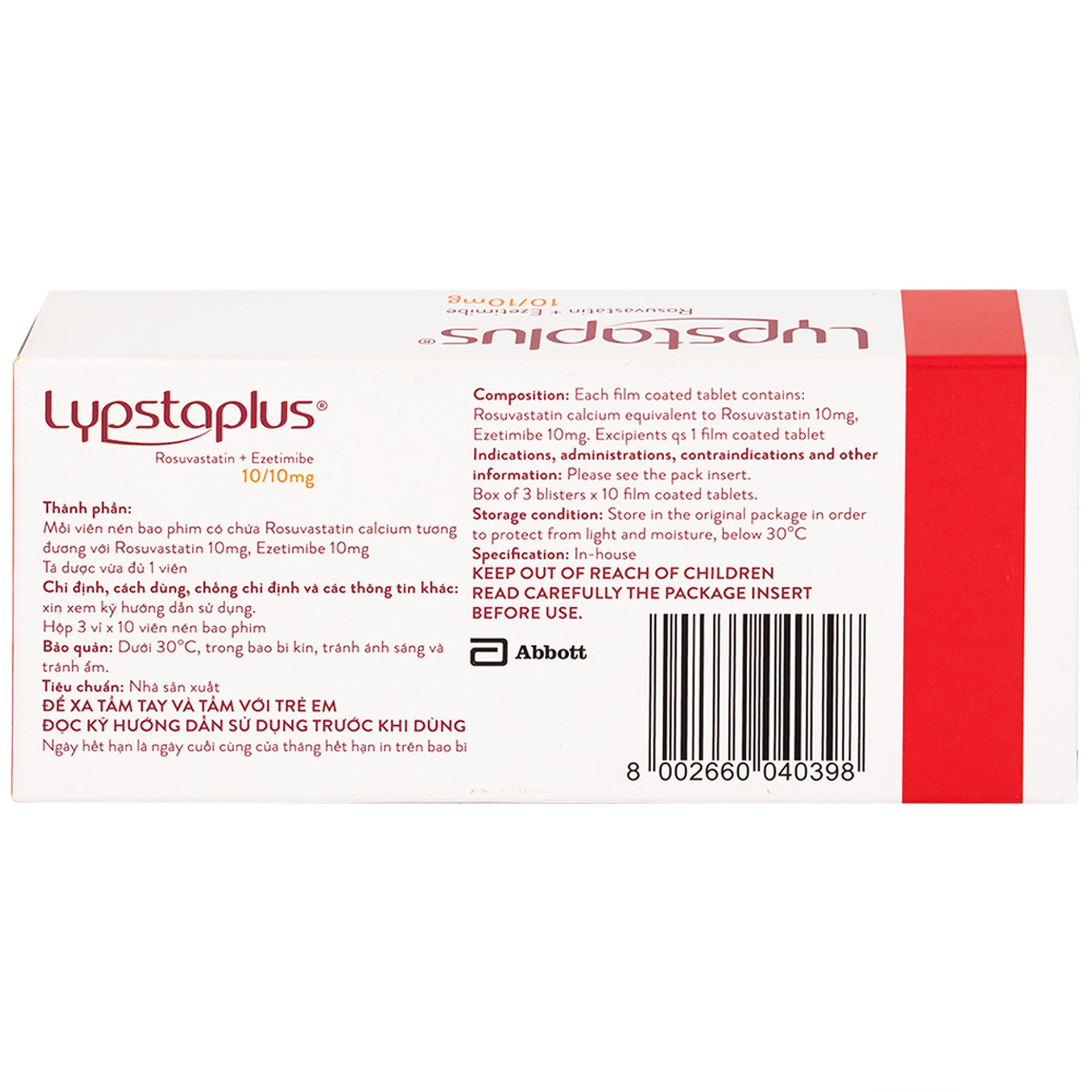 Lypstaplus 10/10mg trị tăng cholesterol máu nguyên phát