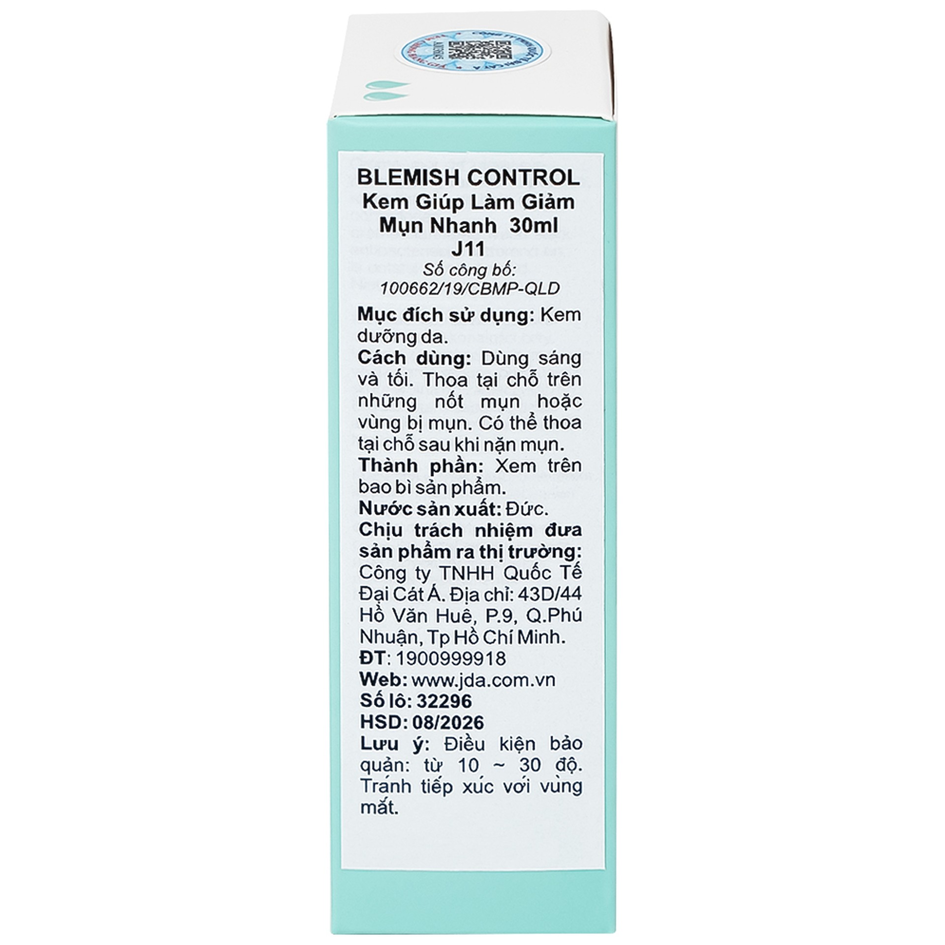 Kem bôi Blemish Control Jean d'Arcel hỗ trợ giảm mụn (30ml)