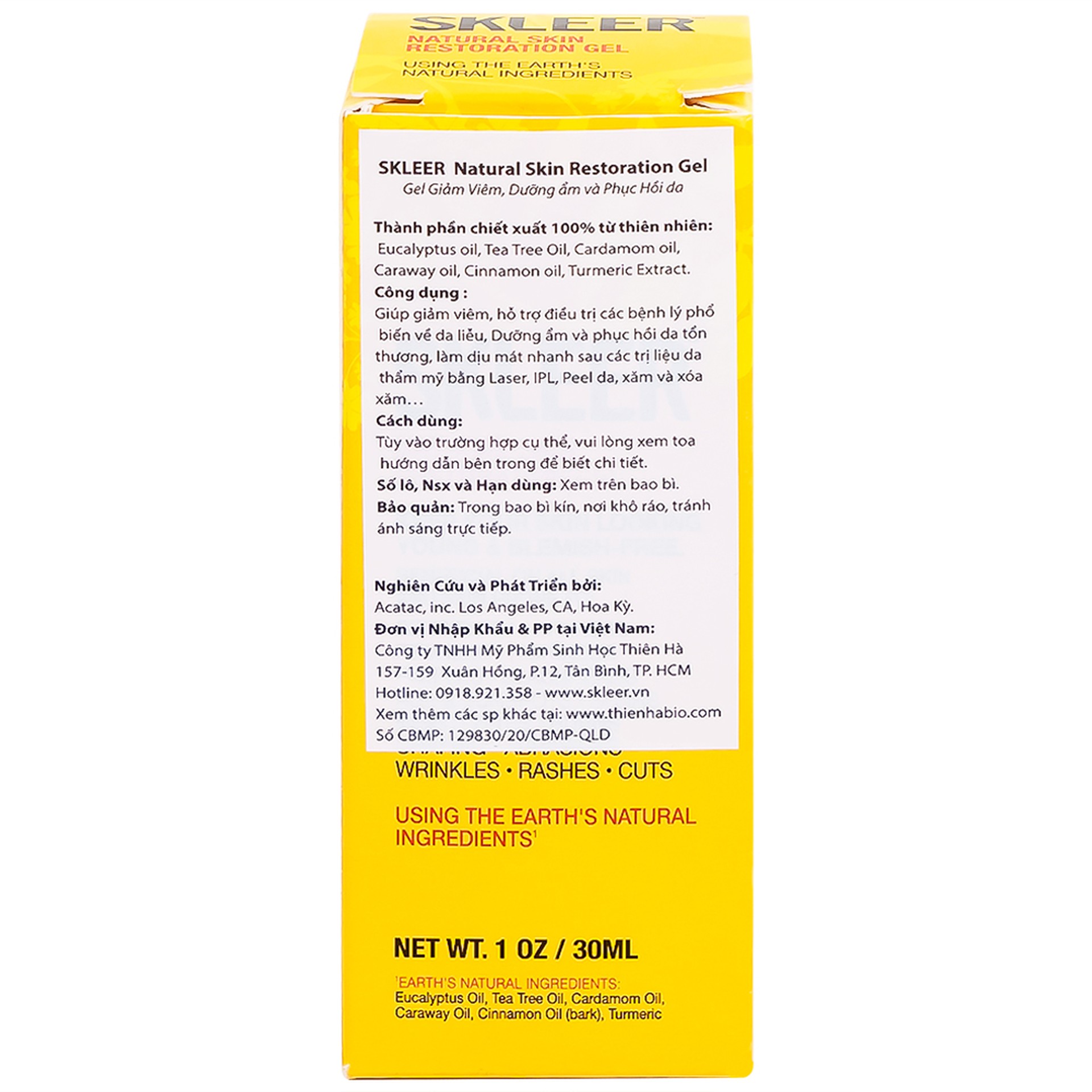 Gel Skleer Natural Skin Restoration giảm viêm, dưỡng ẩm (30ml)
