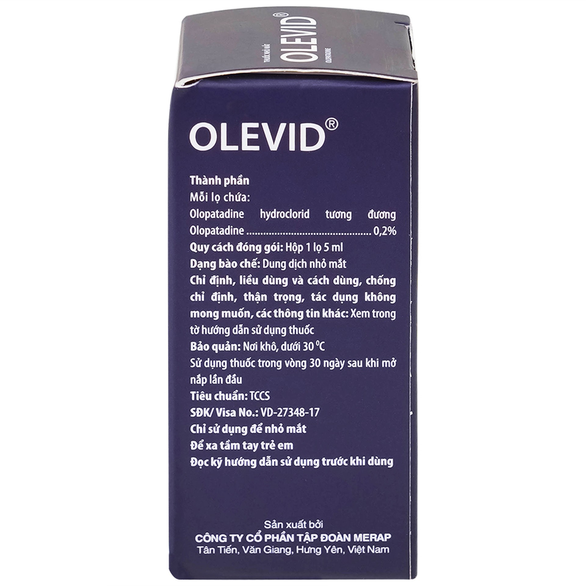 Thuốc nhỏ mắt Olevid Olopatadine 5ml Merap điều trị triệu chứng ngứa ...