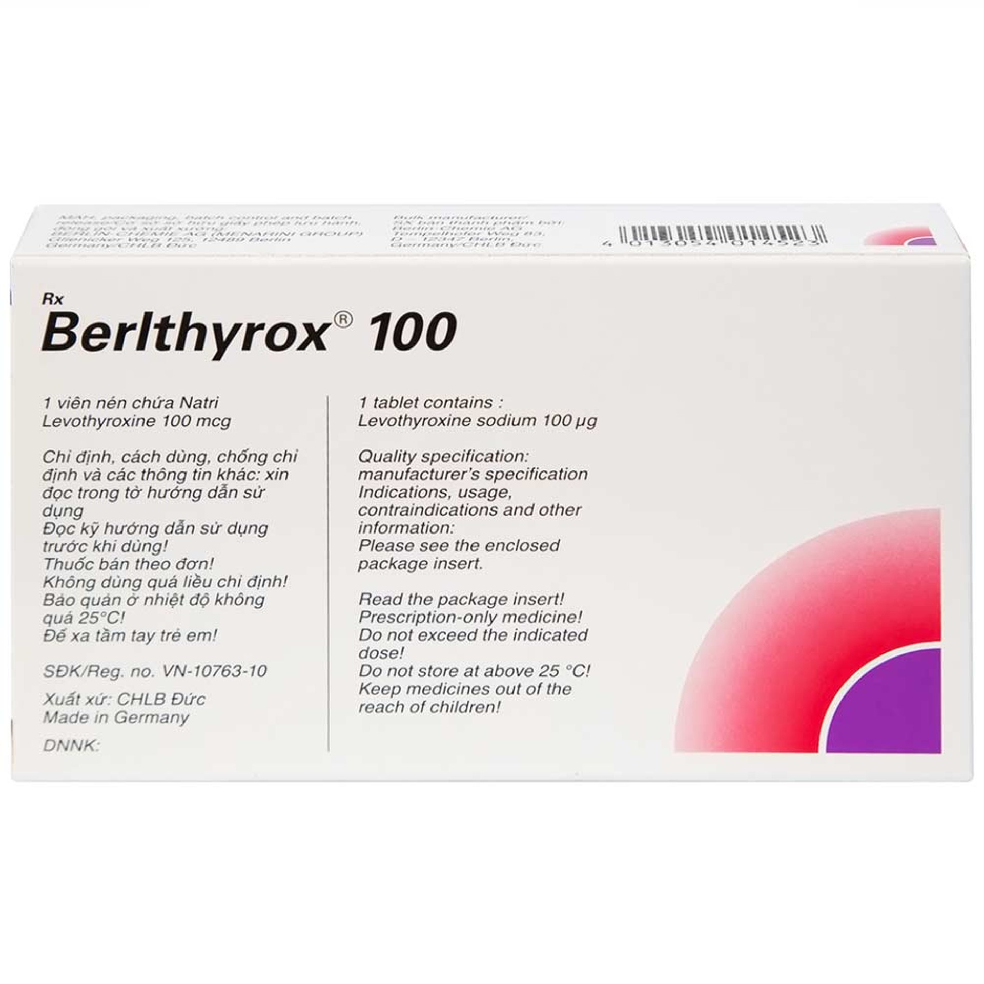 Berlthyrox 100 trị suy giáp, cường giáp (4 vỉ x 25 viên)