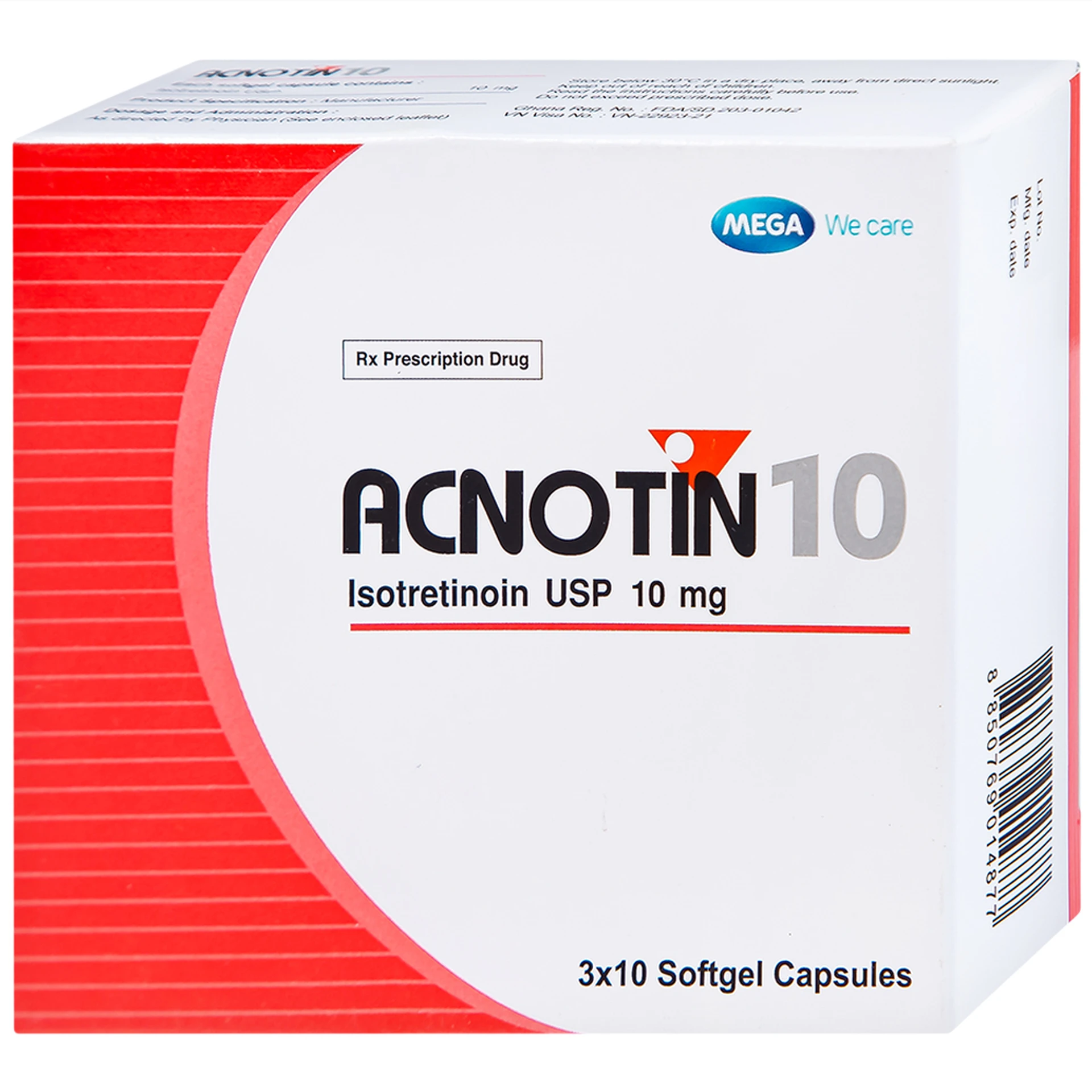 Acnotin 10mg: Thuốc điều trị mụn trứng cá nặng (3 vỉ x 10 viên)