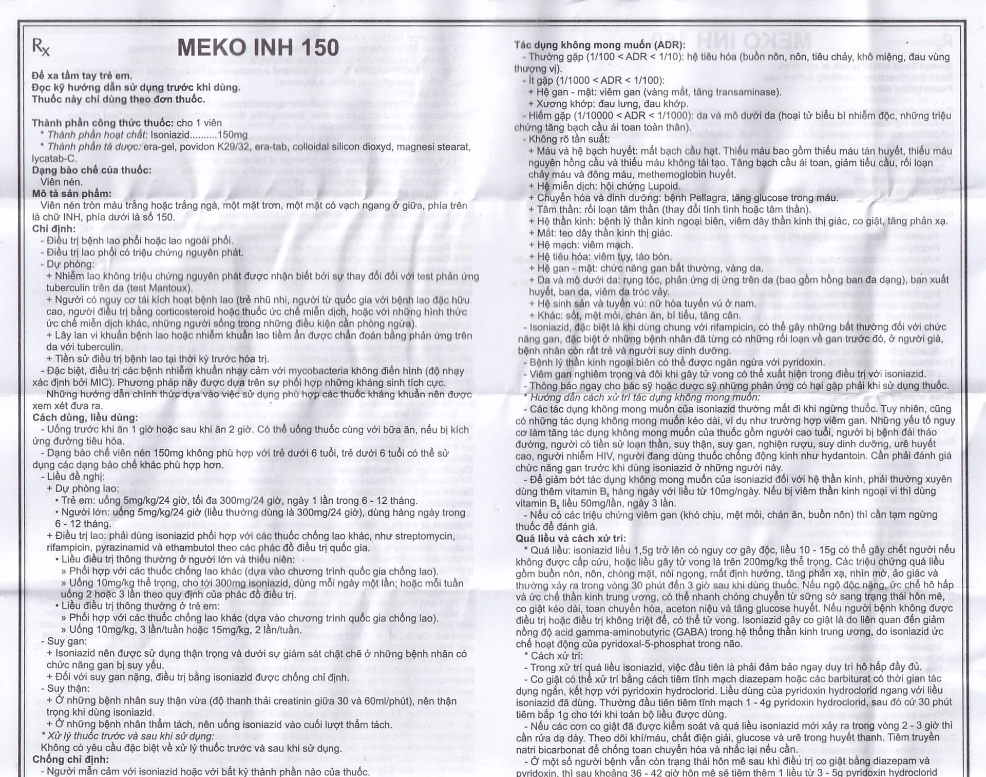 Thuốc Meko INH 150mg phòng và điều trị lao phổi (100 viên)