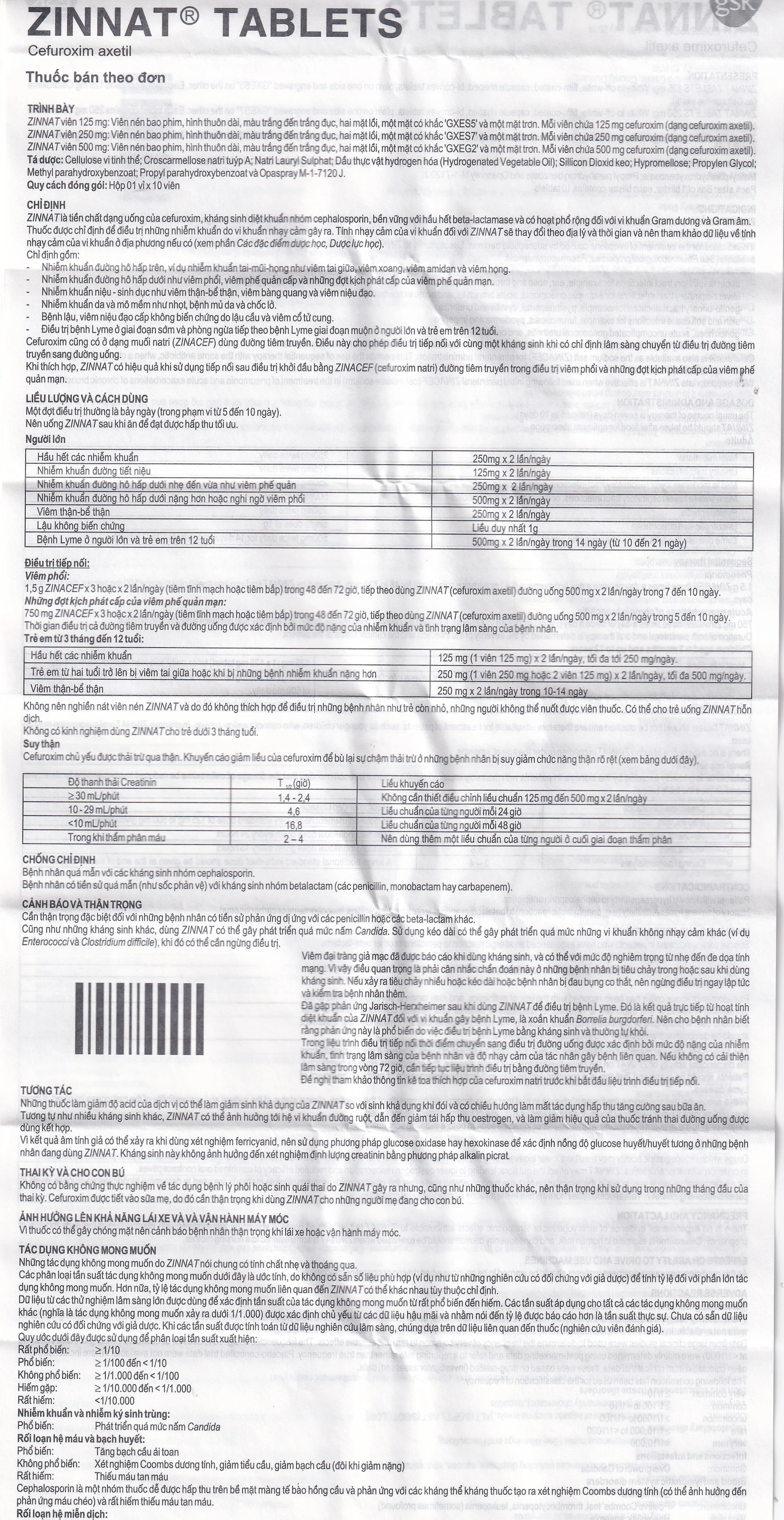Thuốc Zinnat 500mg trị nhiễm khuẩn (1 vỉ x 10 viên)