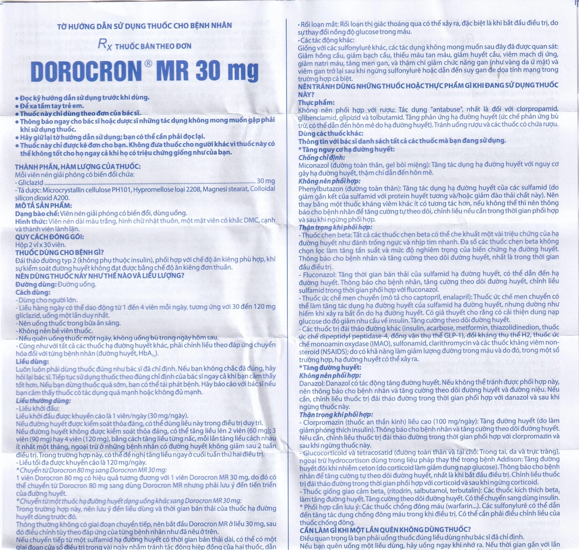 Dorocron Mr 30Mg điều trị đái tháo đường type 2