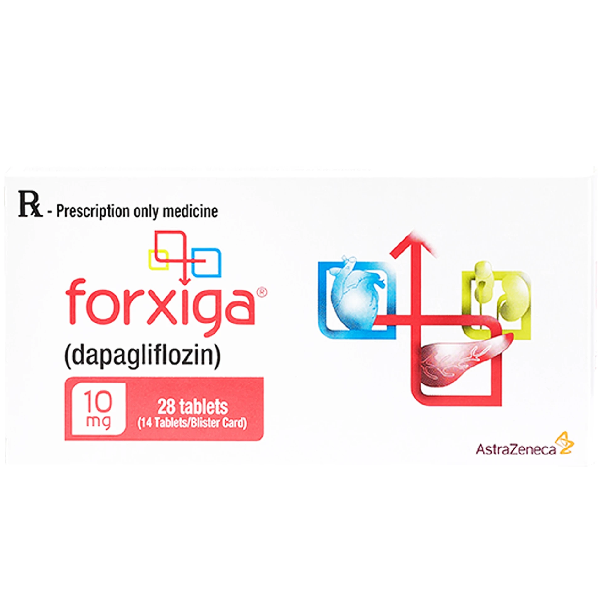 Forxiga 10mg điều trị tiểu đường tuýp 2 (2 vỉ x 14 viên)