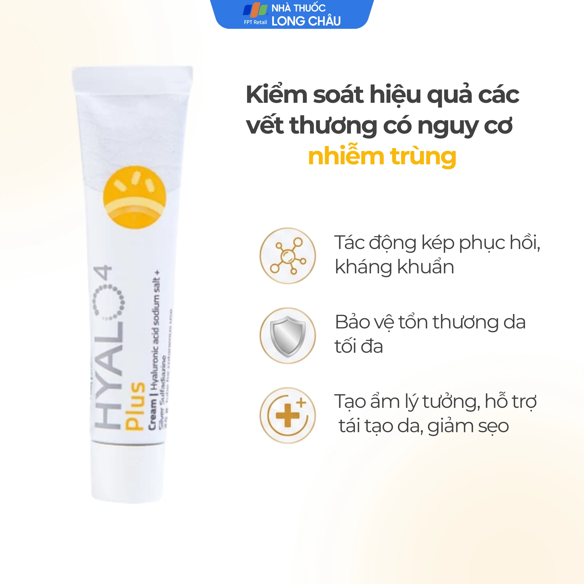 Kem Hyalo4 Plus điều trị các tổn thương, nhiễm trùng da (25g)