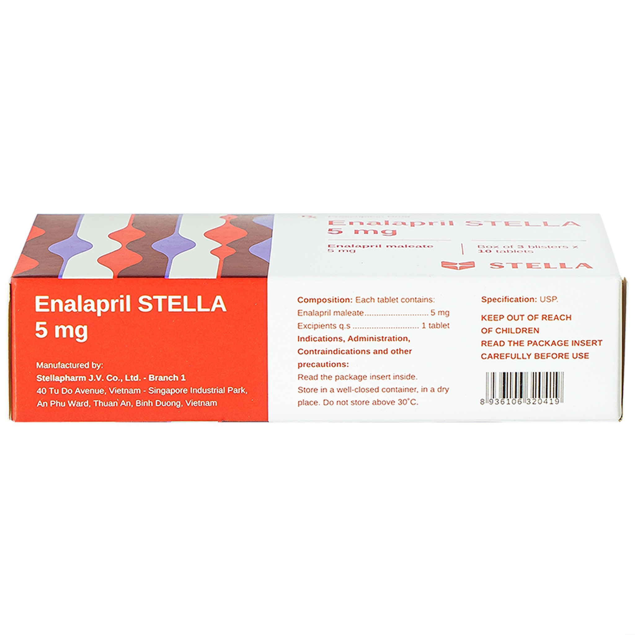 Enalapril 5mg Stella trị tăng huyết áp (3 vỉ x 10 viên)