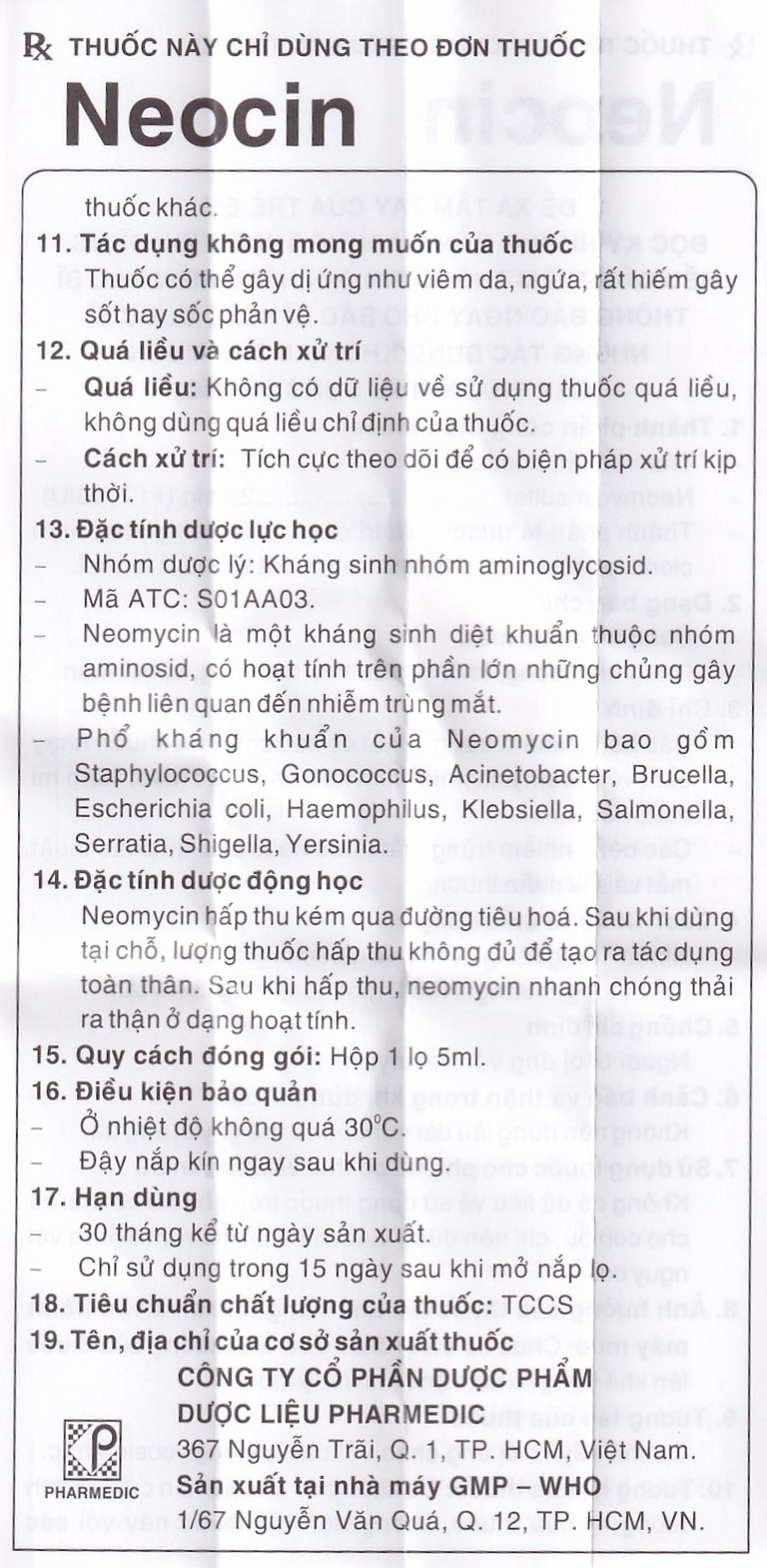 Thuốc nhỏ mắt Neocin điều trị viêm kết mạc, giác mạc (5ml)