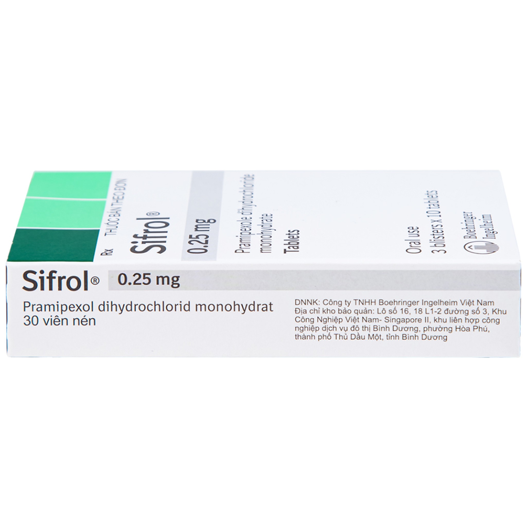 Thuốc Sifrol 0.25mg Boehringer trị bệnh parkinson (3 vỉ x 10 viên)