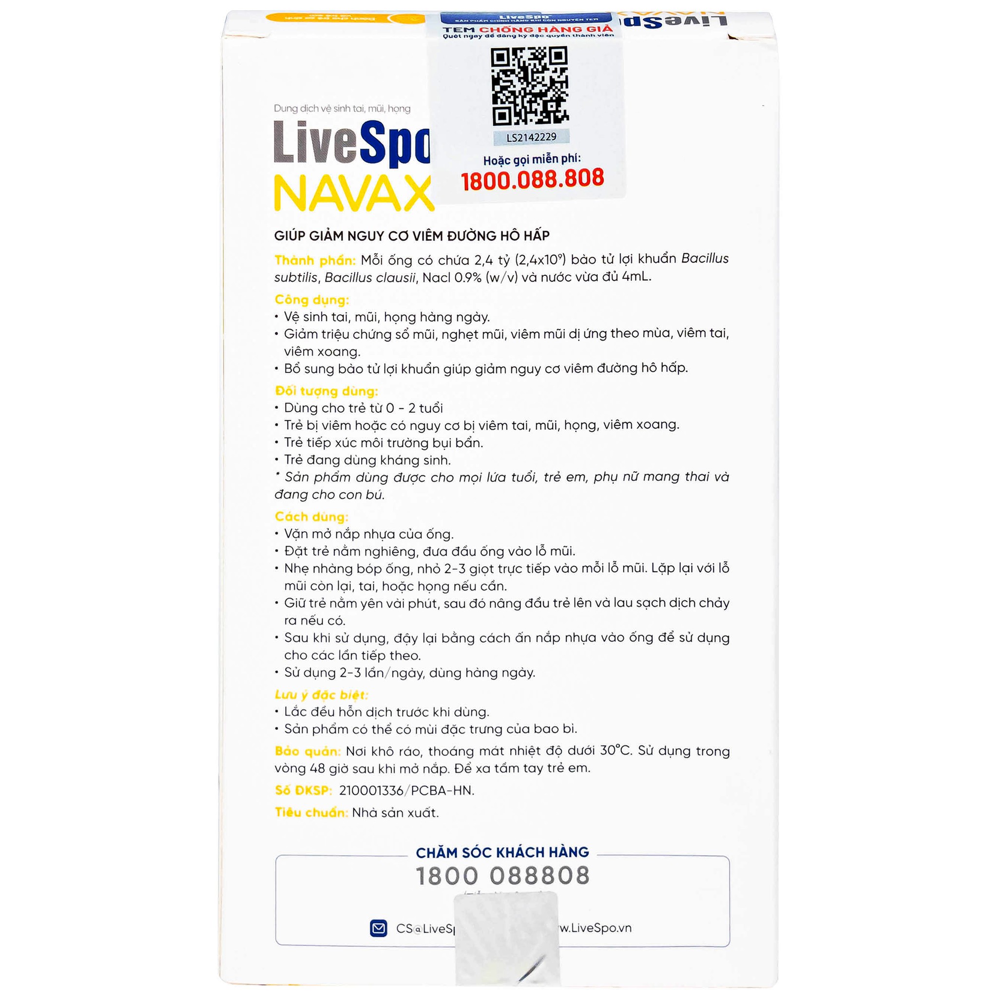 Dung dịch vệ sinh tai mũi họng Livespo Navax (10 ống x 4ml) giảm nguy ...