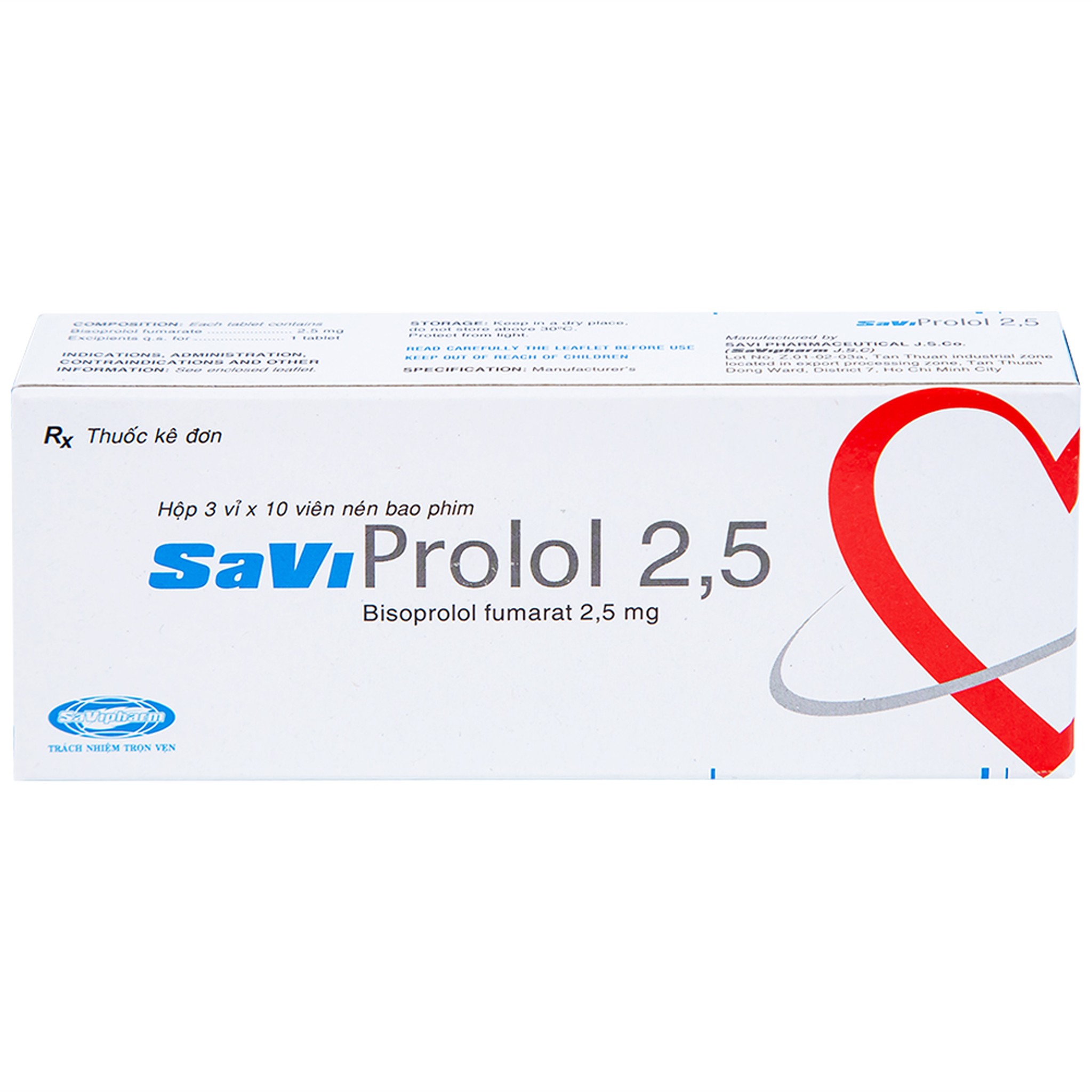 Thuốc SaViProlol 2.5mg điều trị tăng huyết áp, suy tim