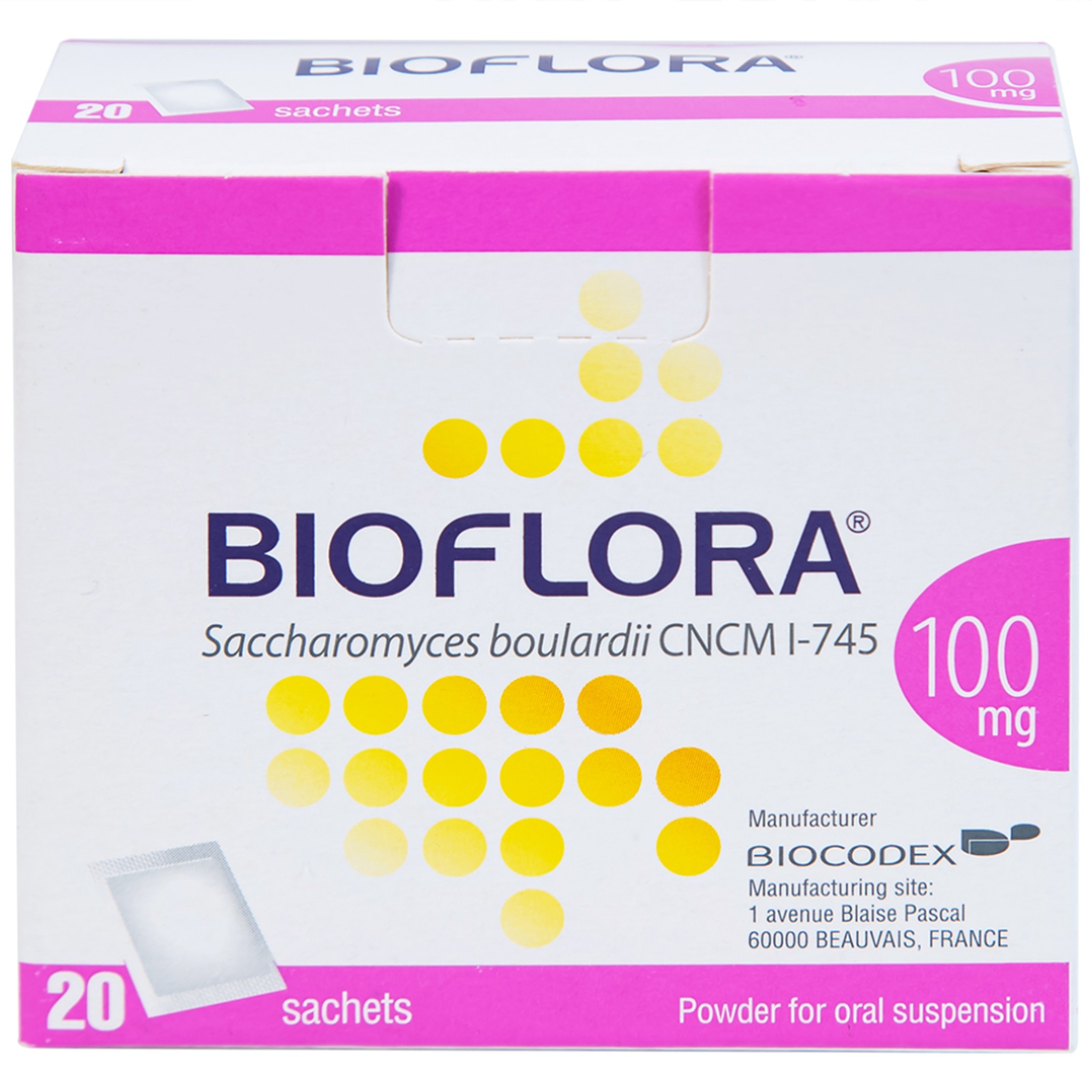 Bioflora 100mg phòng và điều trị tiêu chảy (Hộp 20 gói)