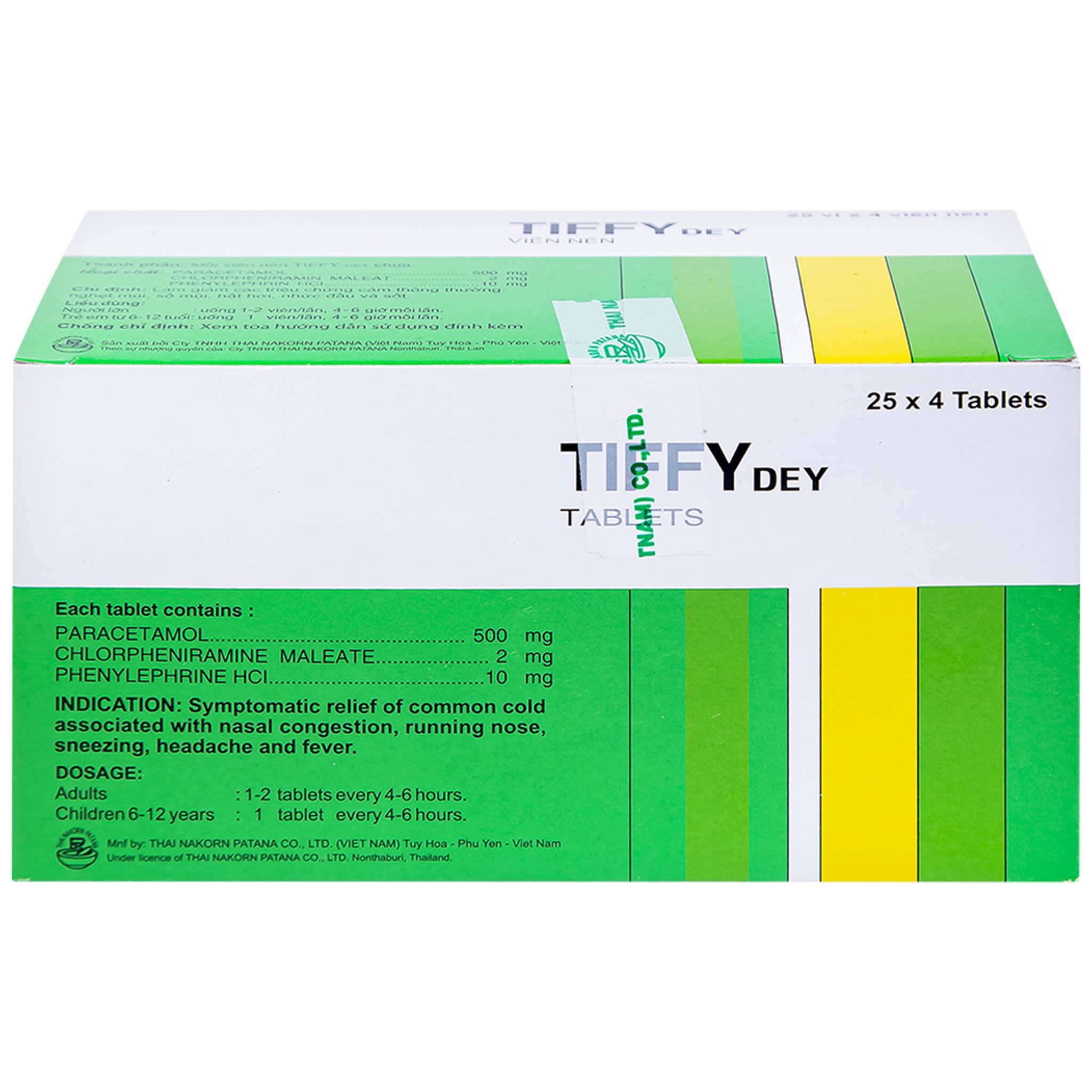Tiffy Dey trị cảm cúm, sổ mũi, hắt hơi (25 vỉ x 4 viên)
