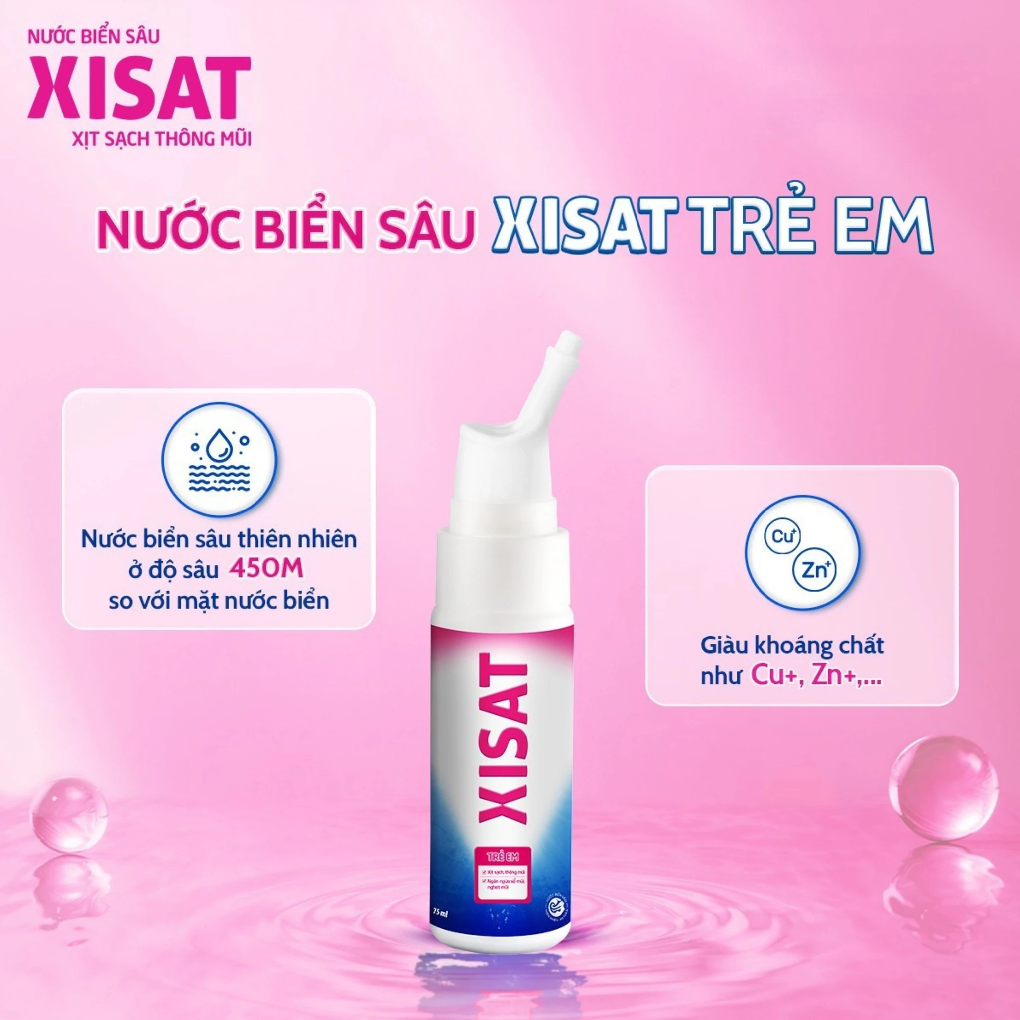 Nước biển sâu xịt mũi Xisat hồng dành cho trẻ em (Chai 75ml)