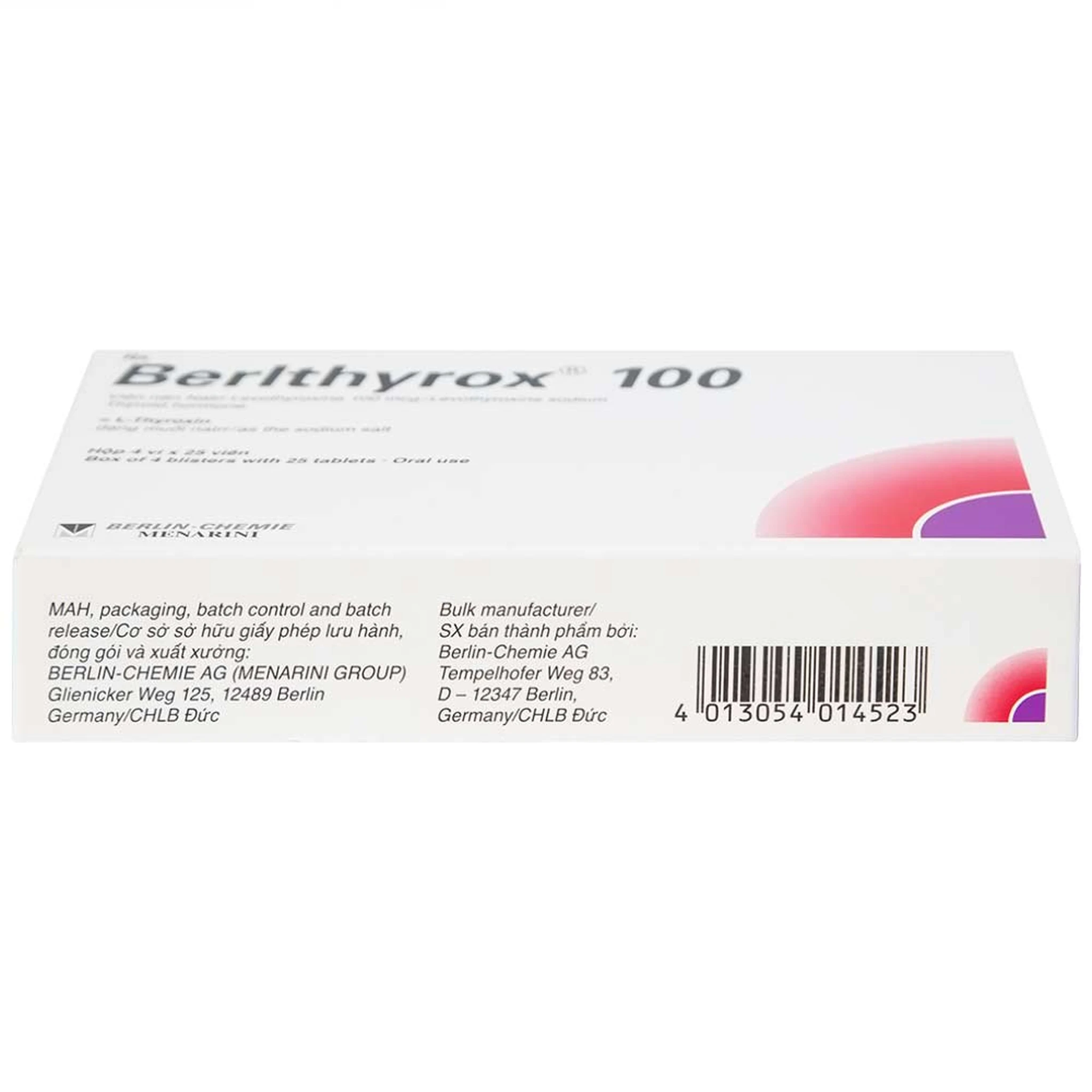 Berlthyrox 100 trị suy giáp, cường giáp (4 vỉ x 25 viên)