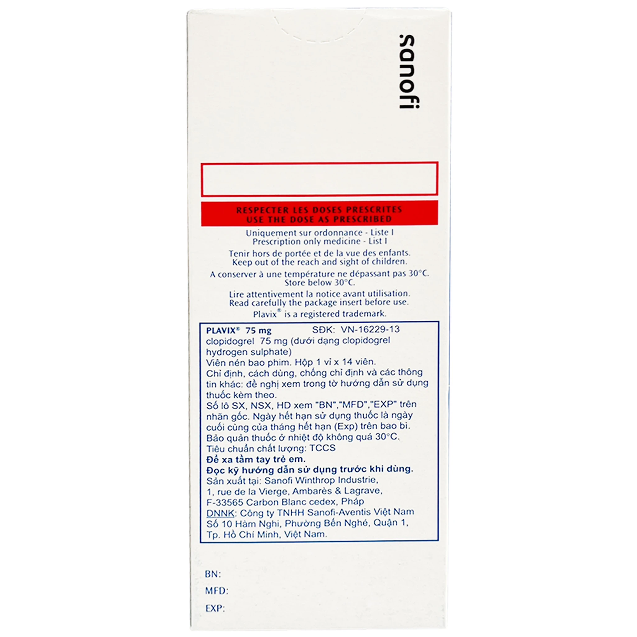 Thuốc Plavix 75mg giảm nguy cơ hình thành huyết khối (14 viên)