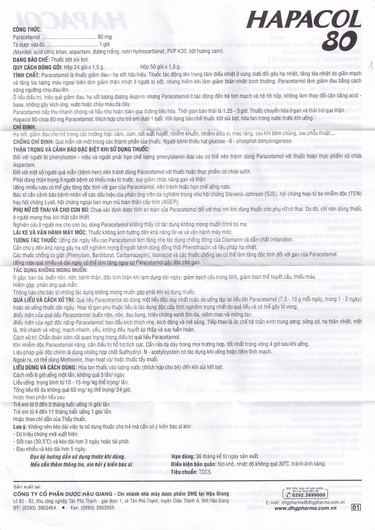 Bột sủi Hapacol 80mg DHG giảm đau, hạ sốt (24 gói)