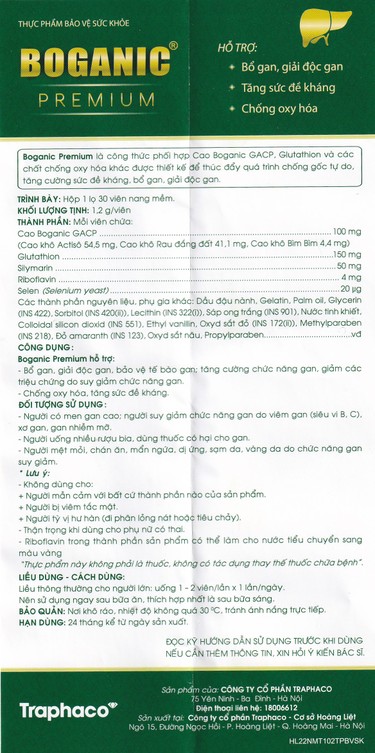 Viên uống mát gan Boganic Premium Traphaco hộp 30 viên