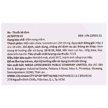 Acnotin 10mg: Thuốc điều trị mụn trứng cá nặng (3 vỉ x 10 viên)