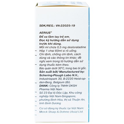 Siro Aerius 0.5 mg/ml điều trị viêm mũi dị ứng (Chai 60ml)